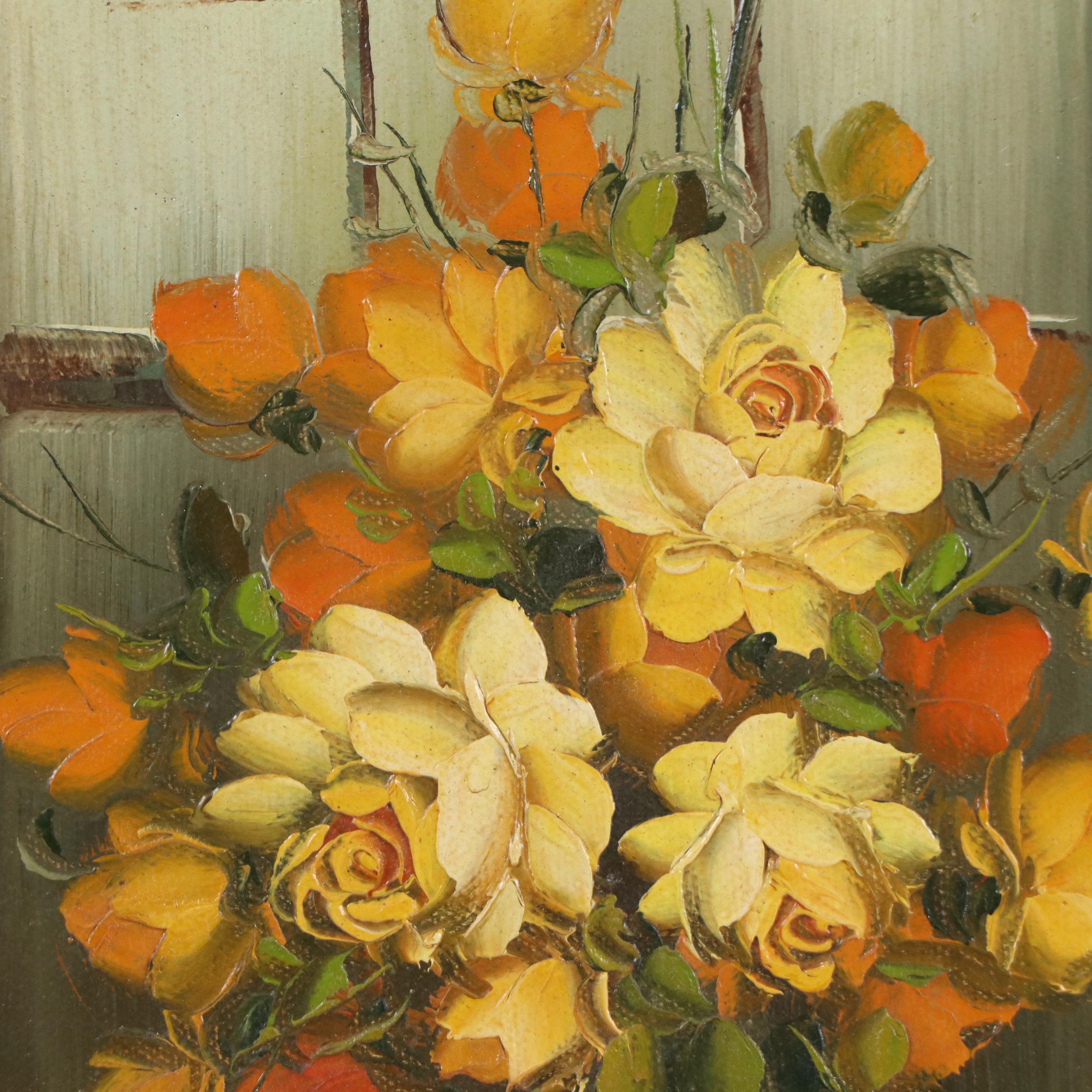 J Breurly Oil Painting of Bouquet in Window, Mid-20th Century | EBTH