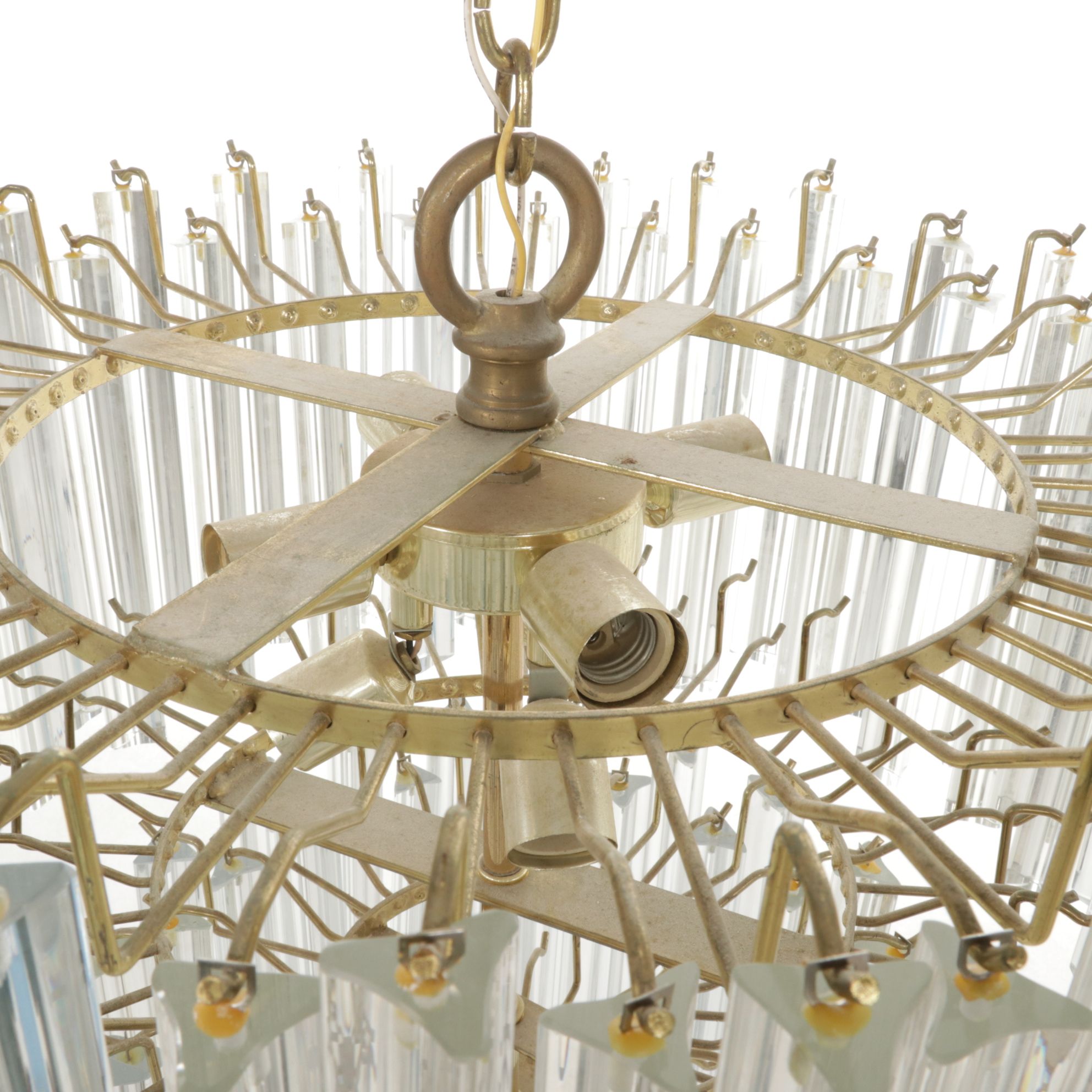 Hollywood Regency Wedding Cake Brass and Crystal Chandelier, Late 20th ...