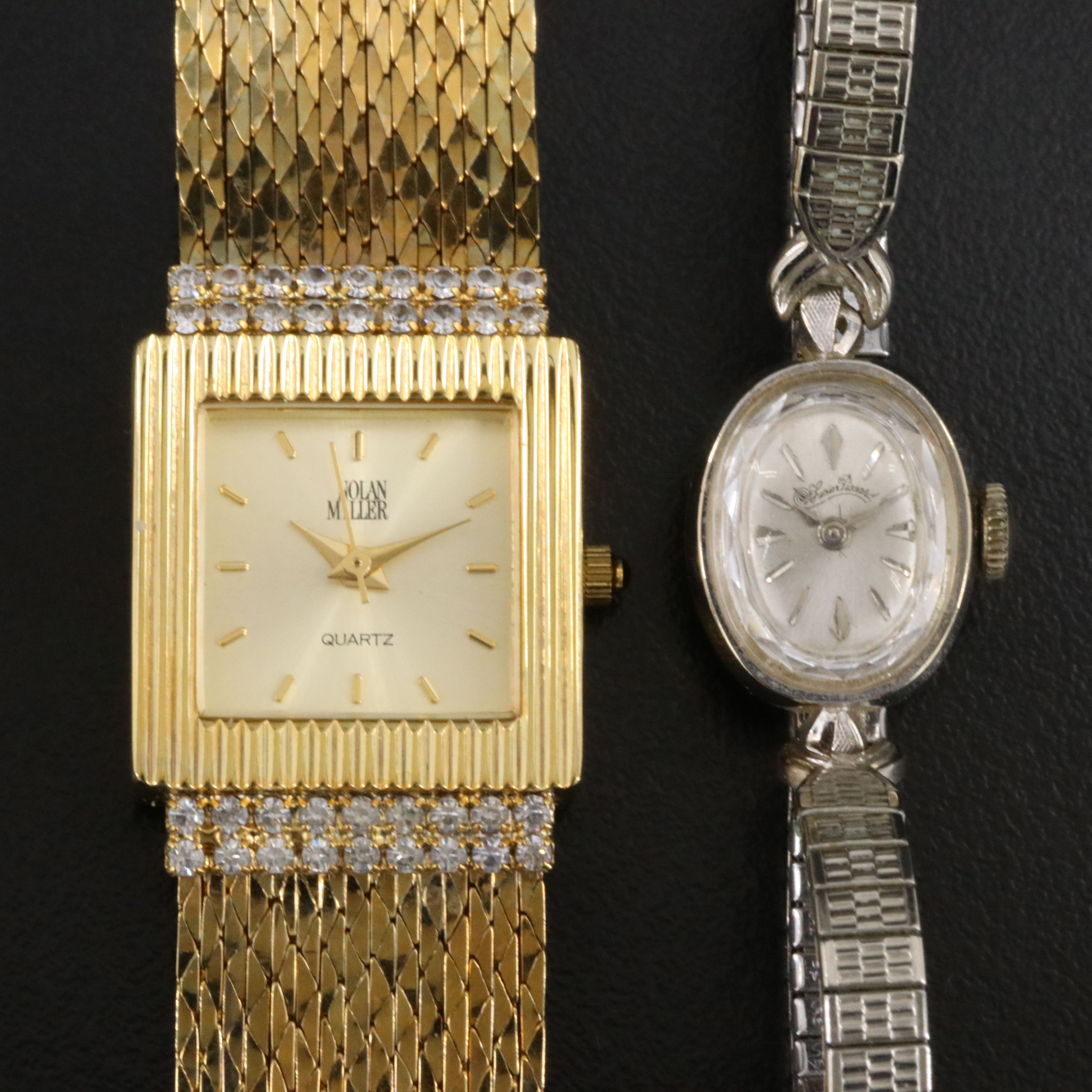 14K Gold Lucien Piccard Stem Wind & Nolan Miller Glass Crystals Quartz ...