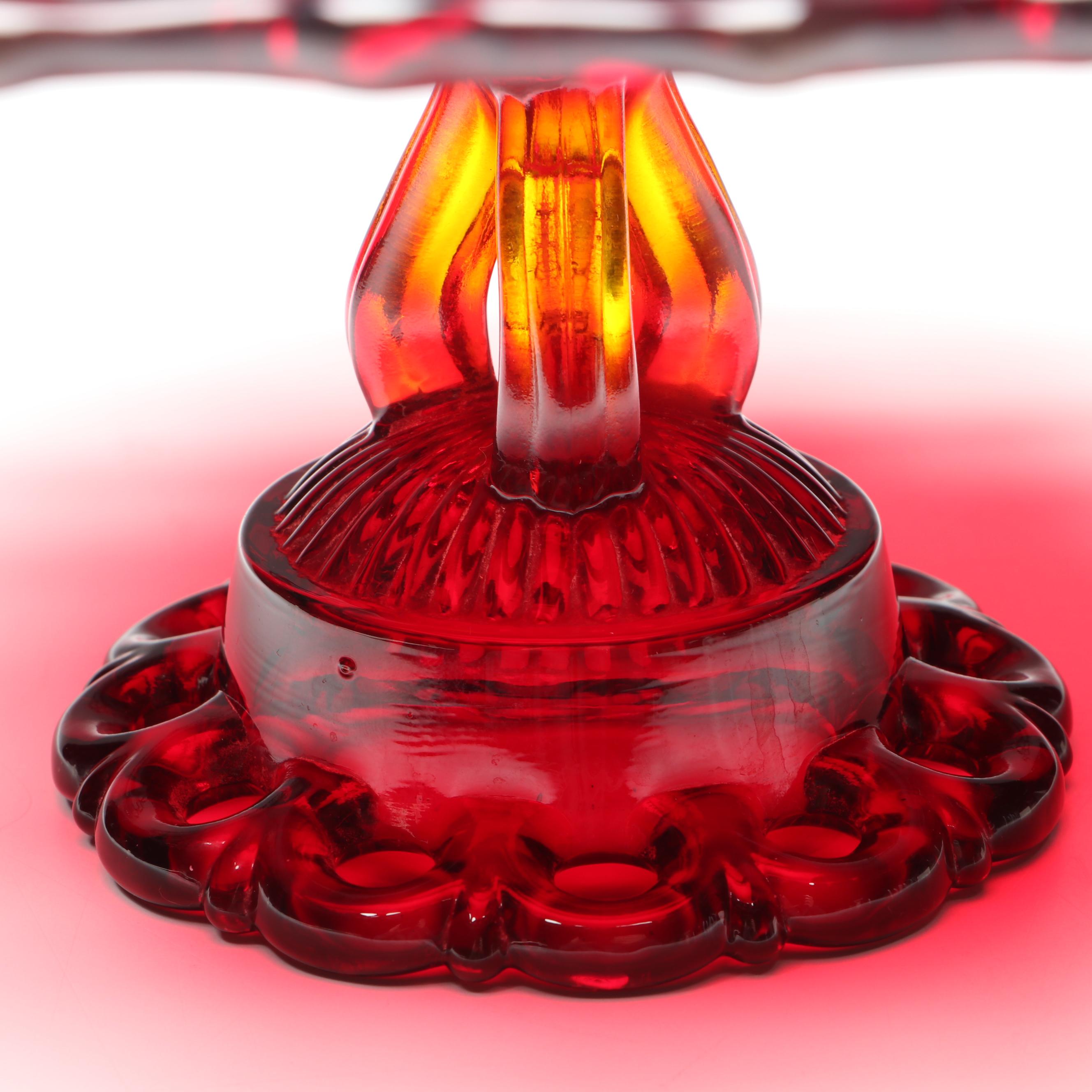 Westmoreland "Doric" Lace Edge Ruby Glass Cake Stand, Mid-20th Century ...