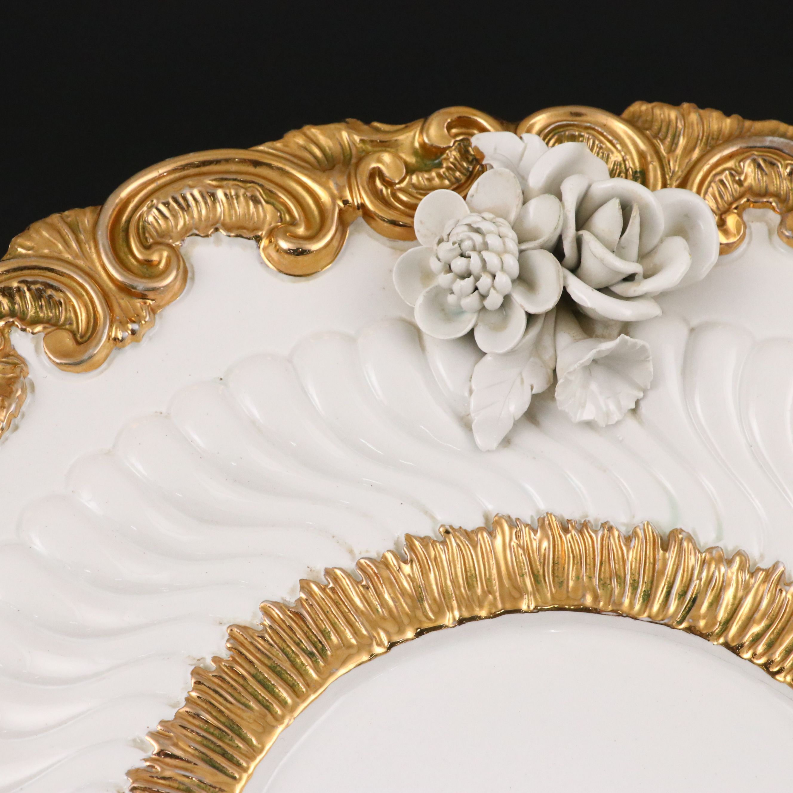 Rococo Style Italian Ceramic Tazza with Molded Gilt Accents and Applied ...