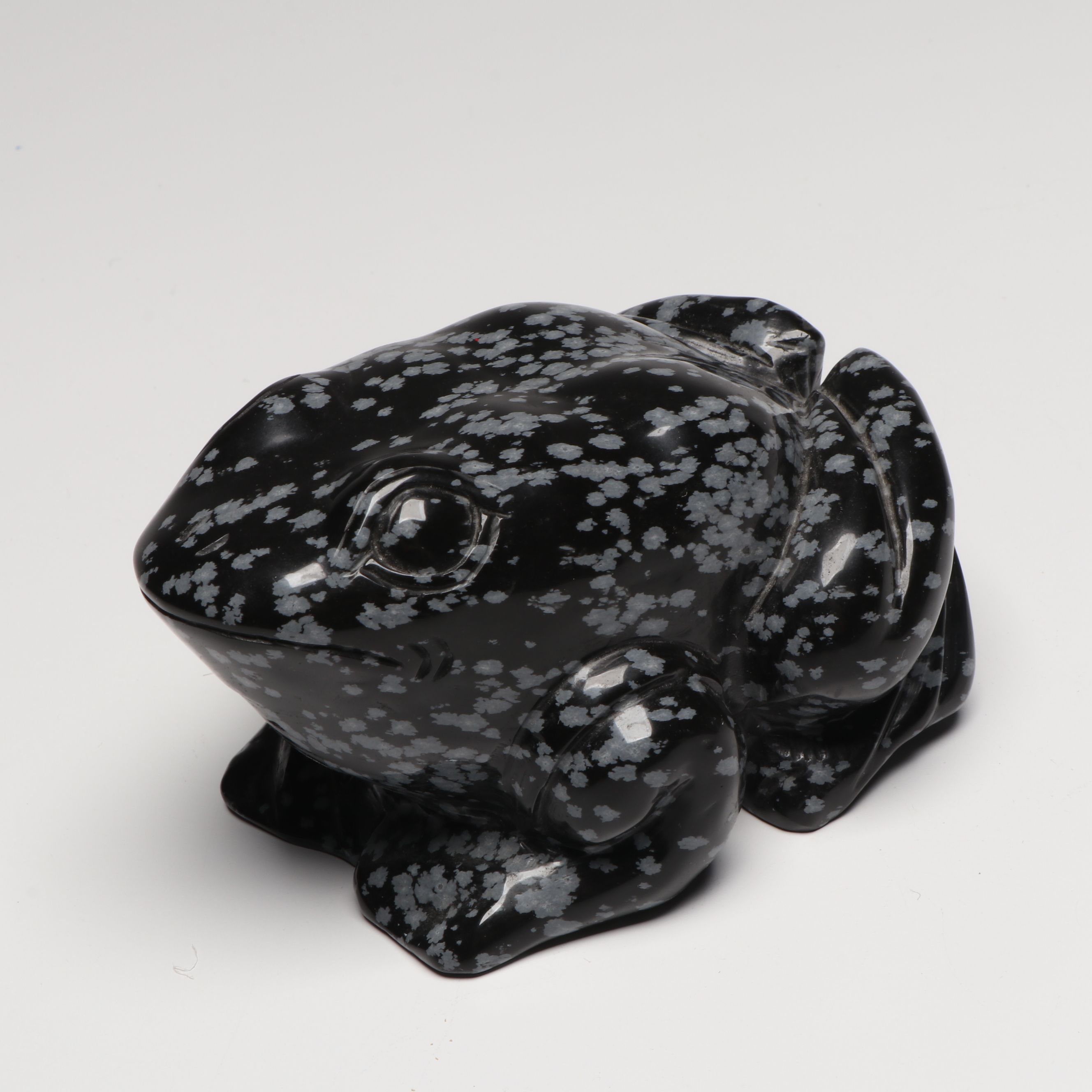 Hand-Carved Snowflake Obsidian Frog | EBTH