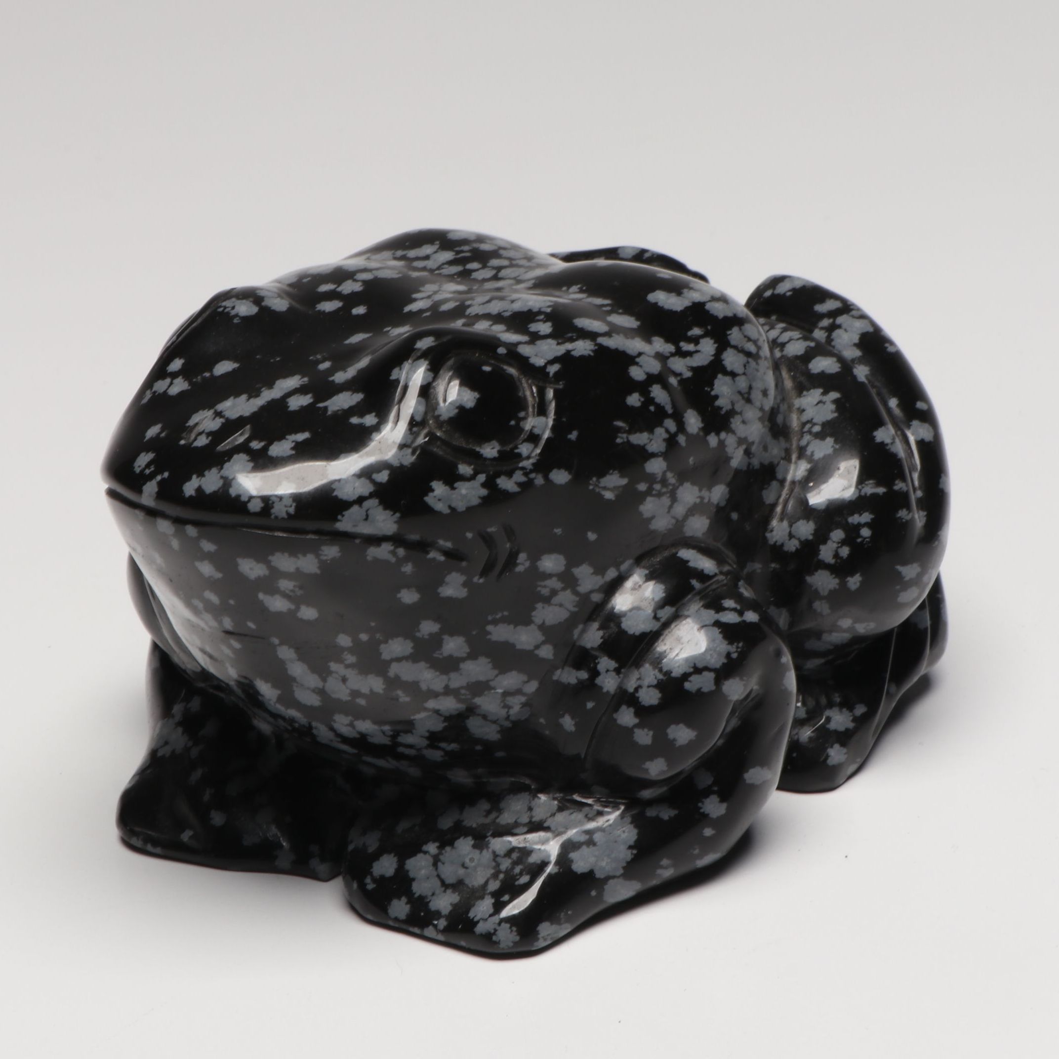 Hand-Carved Snowflake Obsidian Frog | EBTH