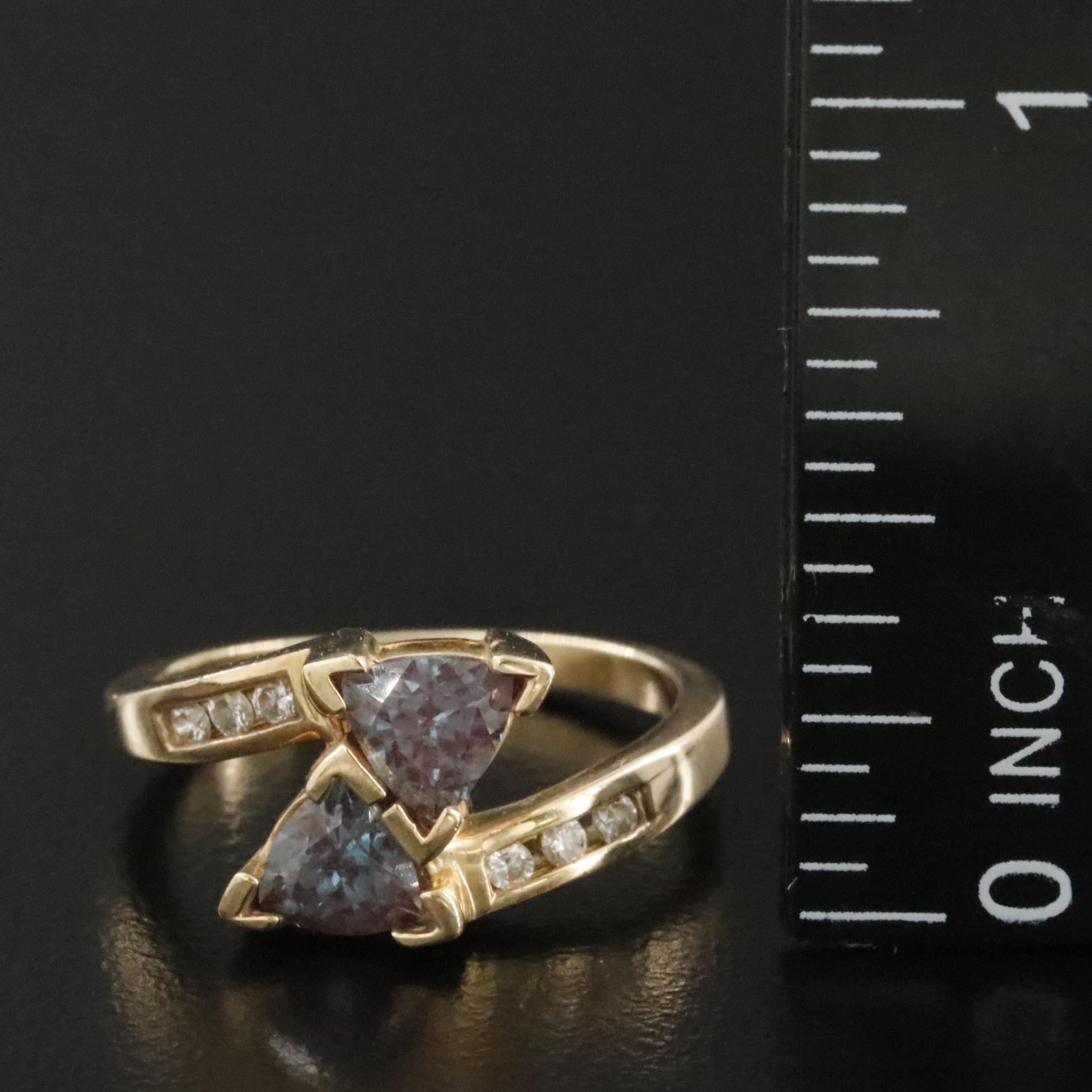 10K Color Change Sapphire and Diamond Bypass Ring | EBTH