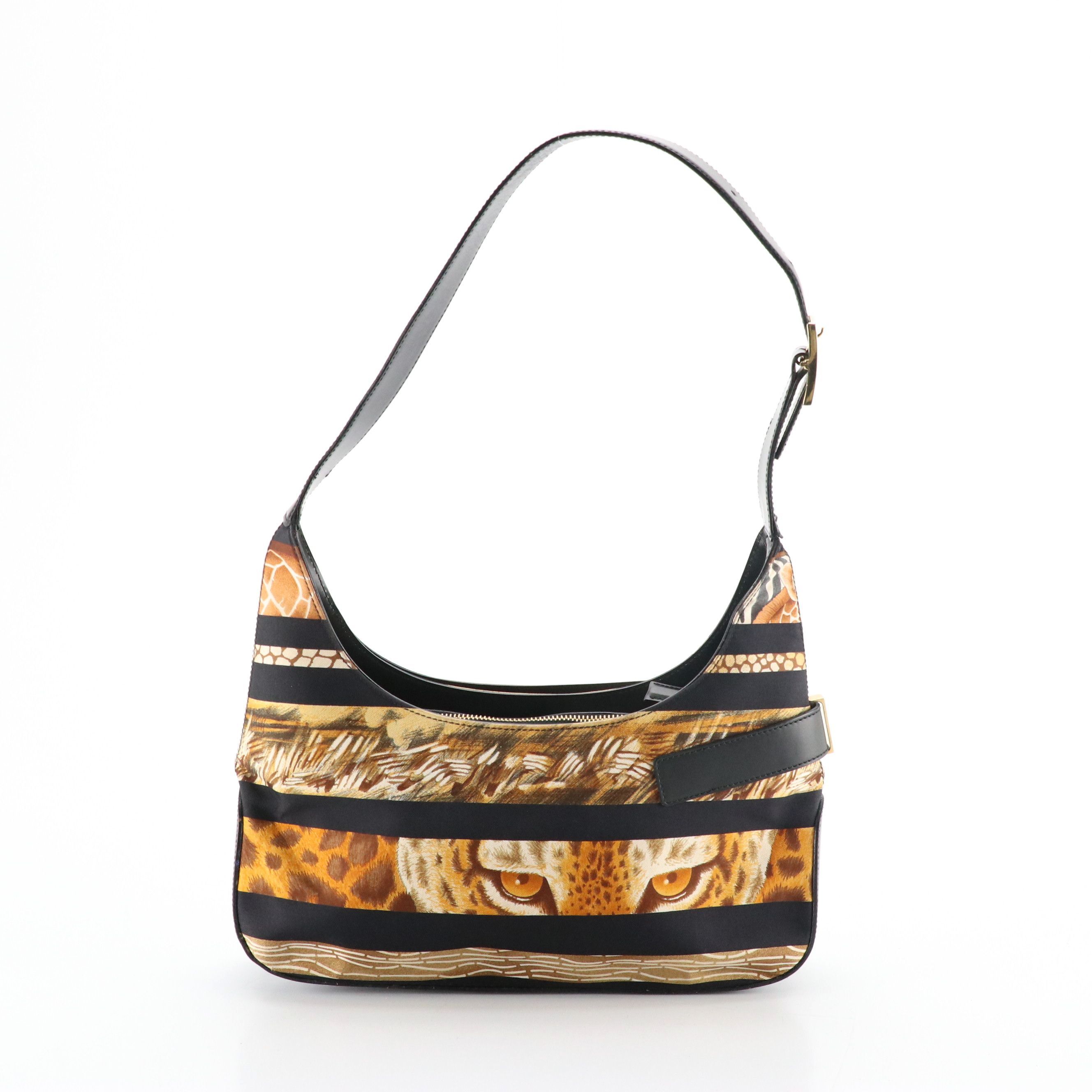Salvatore Ferragamo Shoulder Bag in Jungle Print Canvas and Glazed ...