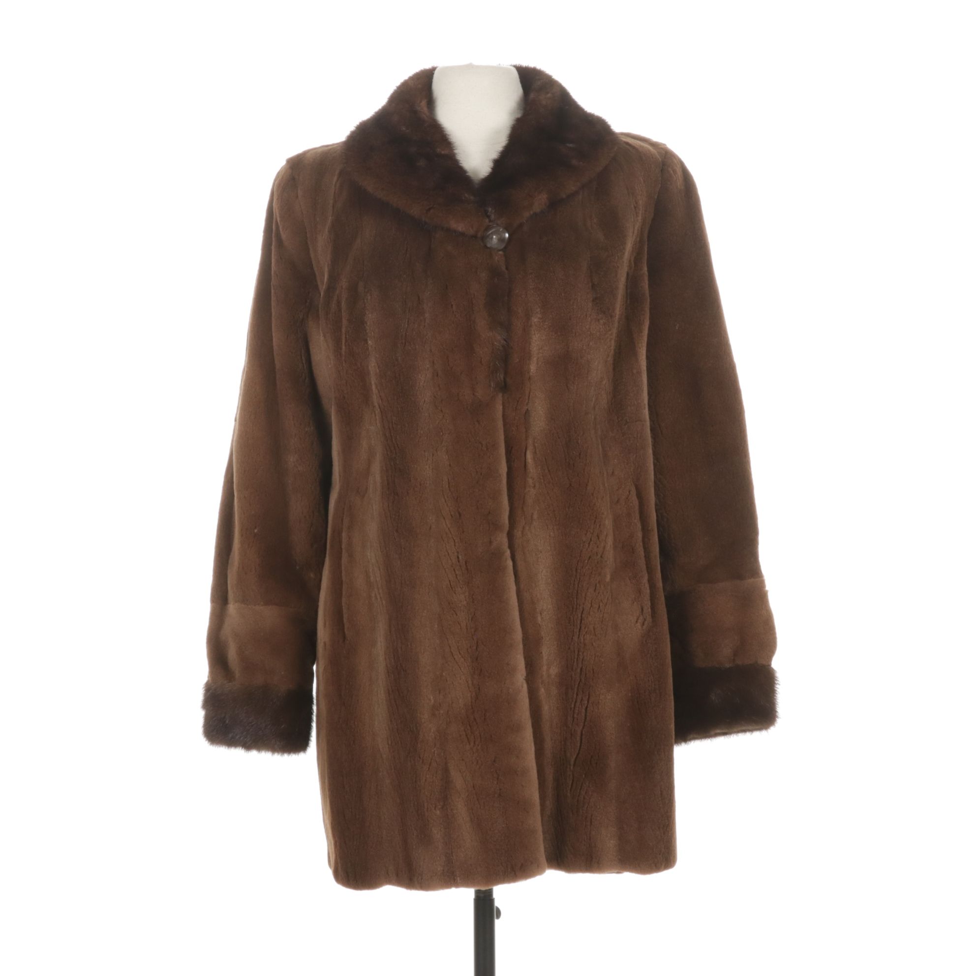 Sheared Mink Fur Stroller with Mink Fur Trim Collar and Cuffs | EBTH