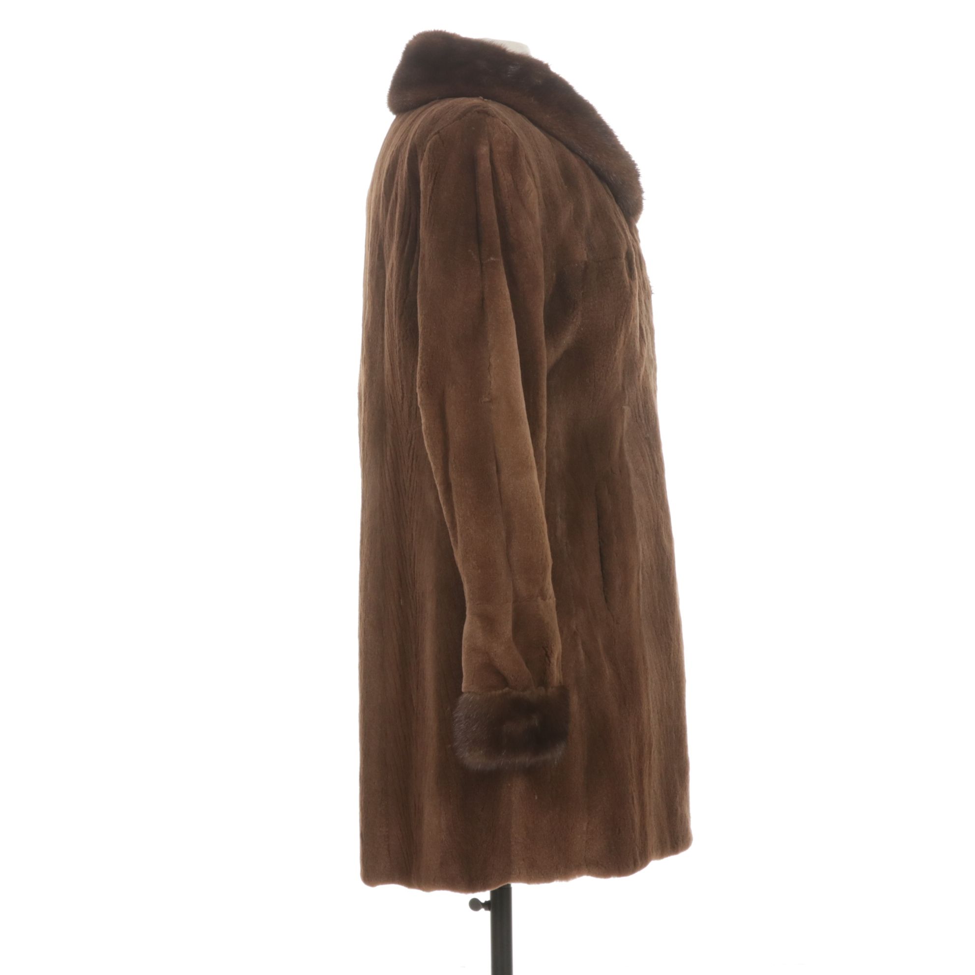 Sheared Mink Fur Stroller with Mink Fur Trim Collar and Cuffs | EBTH