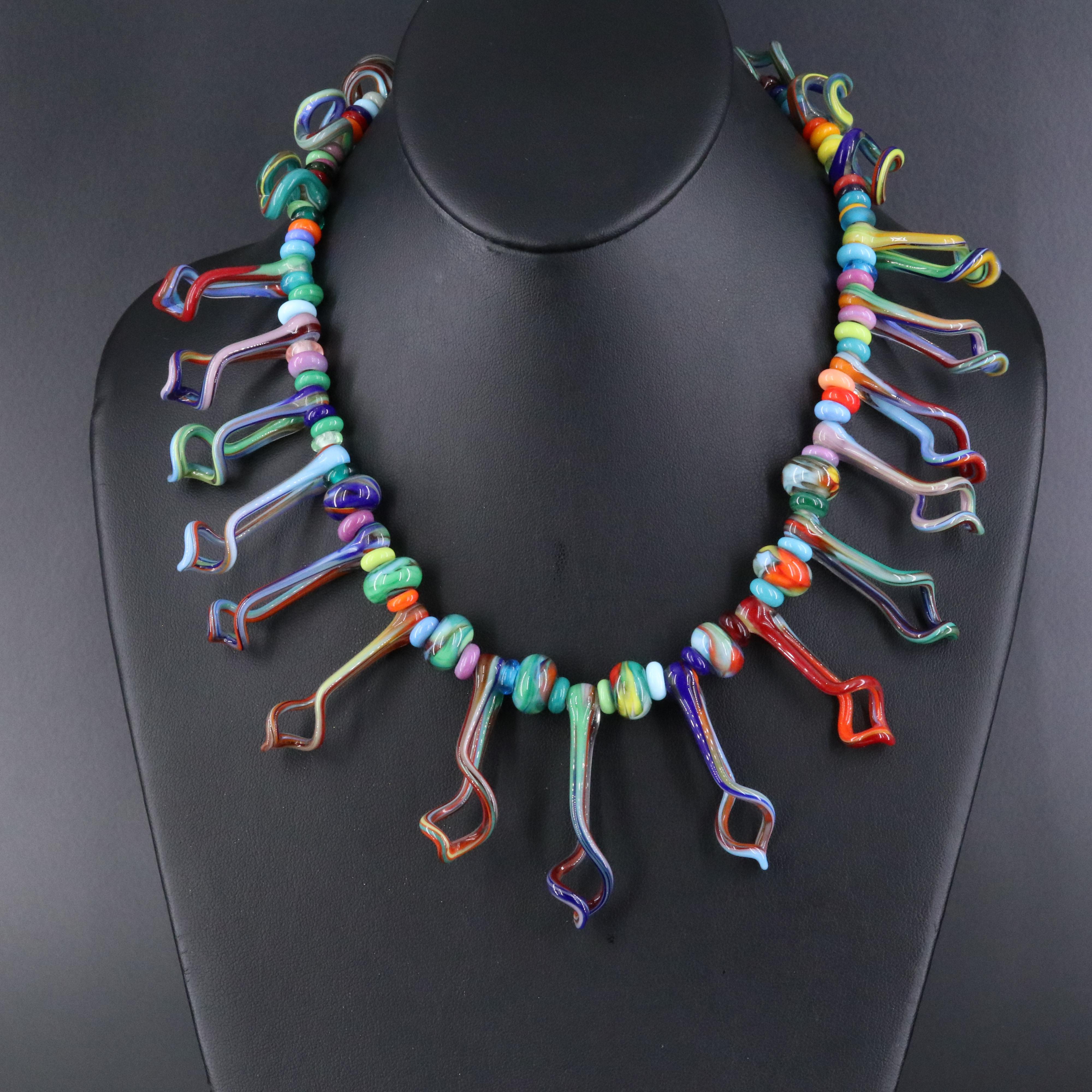 Art Glass Necklace with Sterling Clasp | EBTH