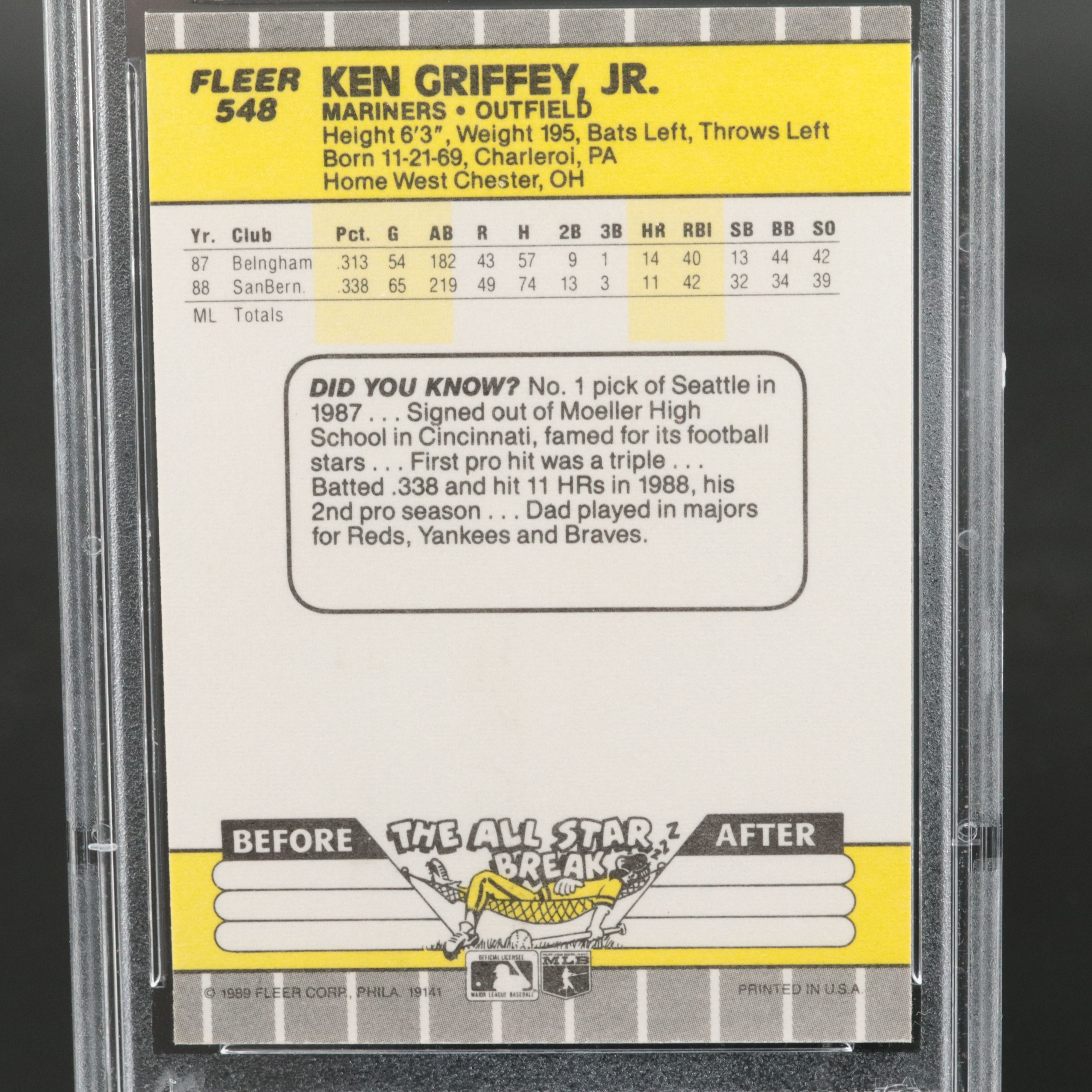 1989 Fleer Ken Griffey Jr. Rookie Baseball Card Graded PSA 9 | EBTH