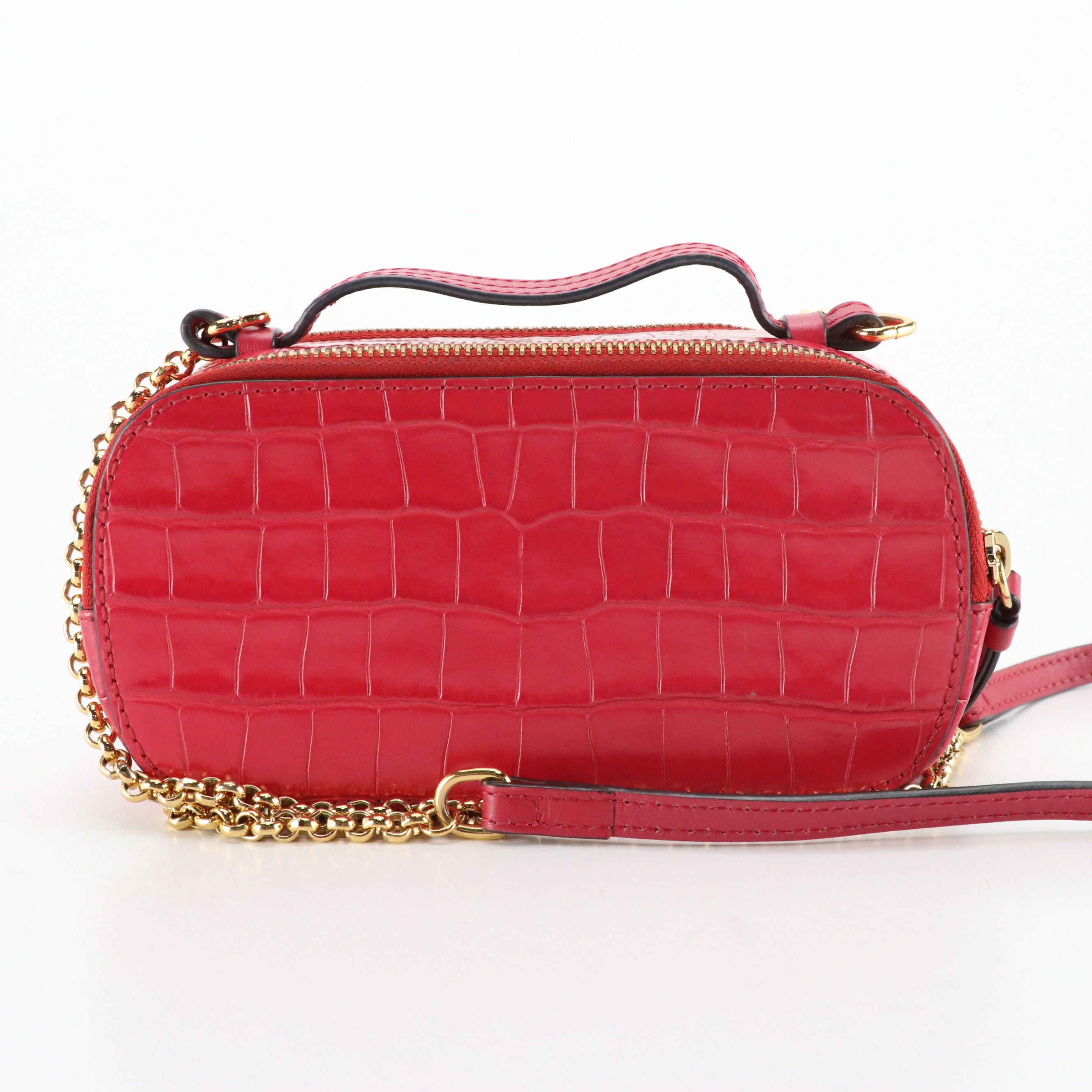 Chloé Mini C Double-Zip Vanity Bag in Pink Raspberry Croc Embossed ...
