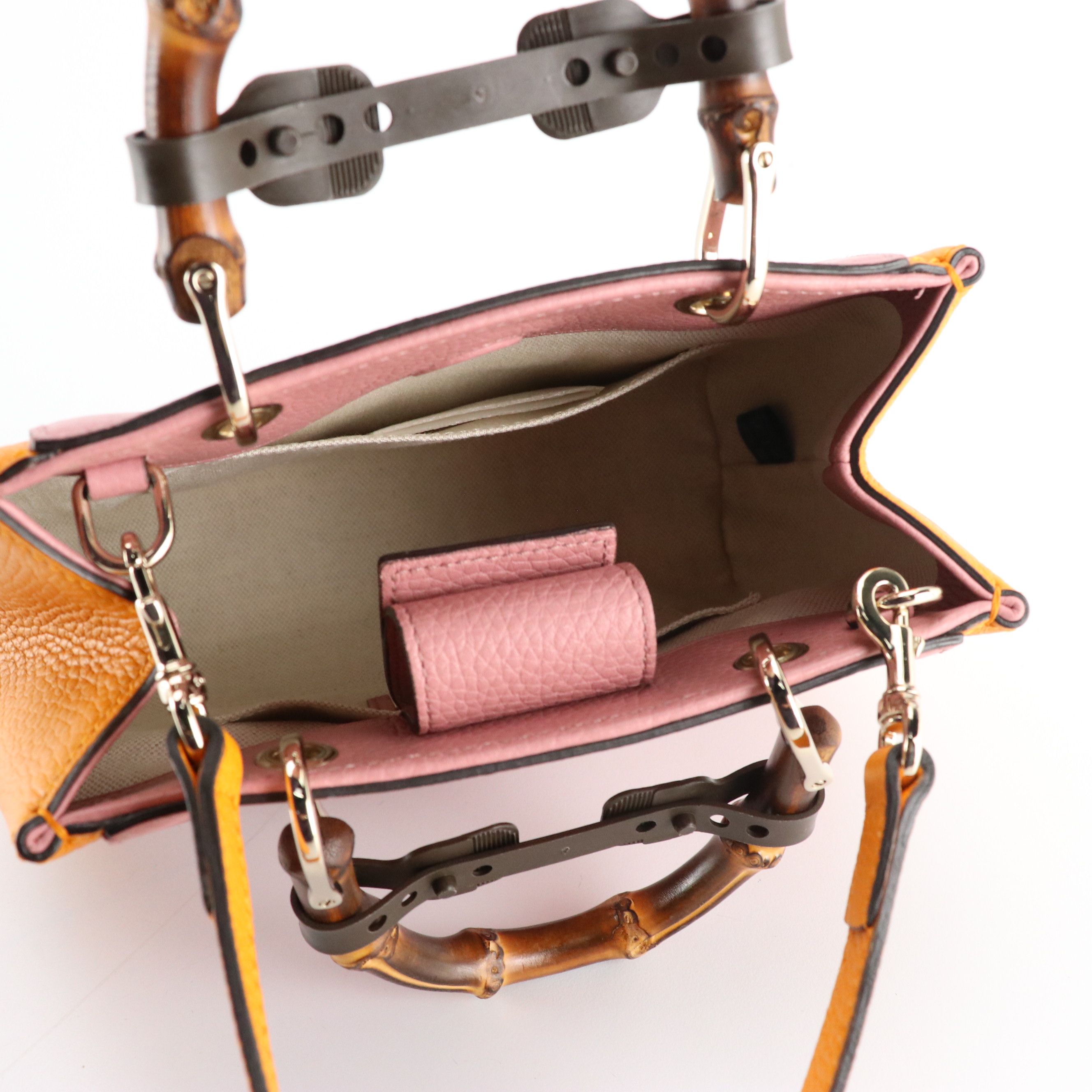 Gucci Exclusive Mini Bamboo Handle Two-Way Bag in Color Block Calfskin ...