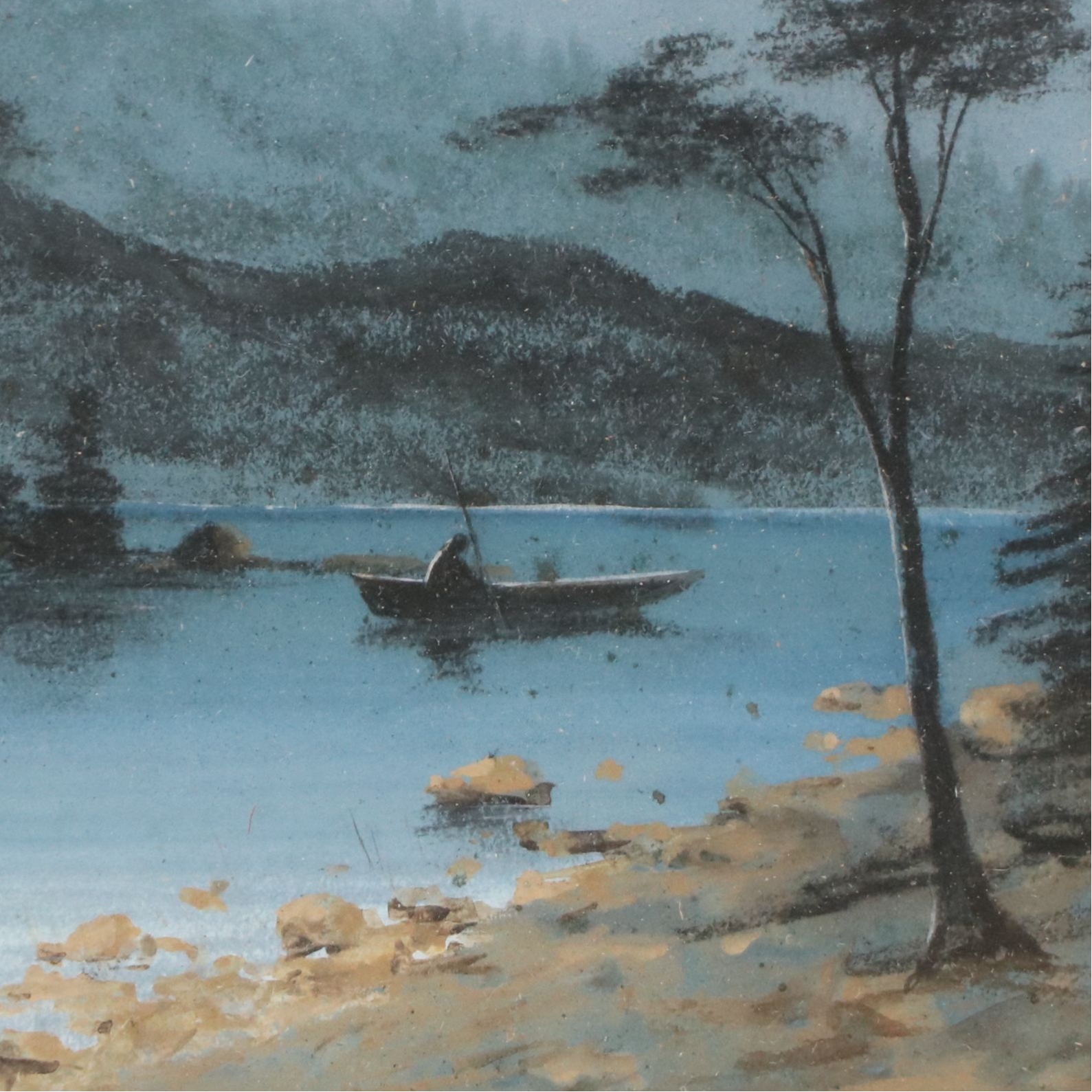 Nocturnal Landscape Watercolor Painting of Fisherman on Boat, Early ...