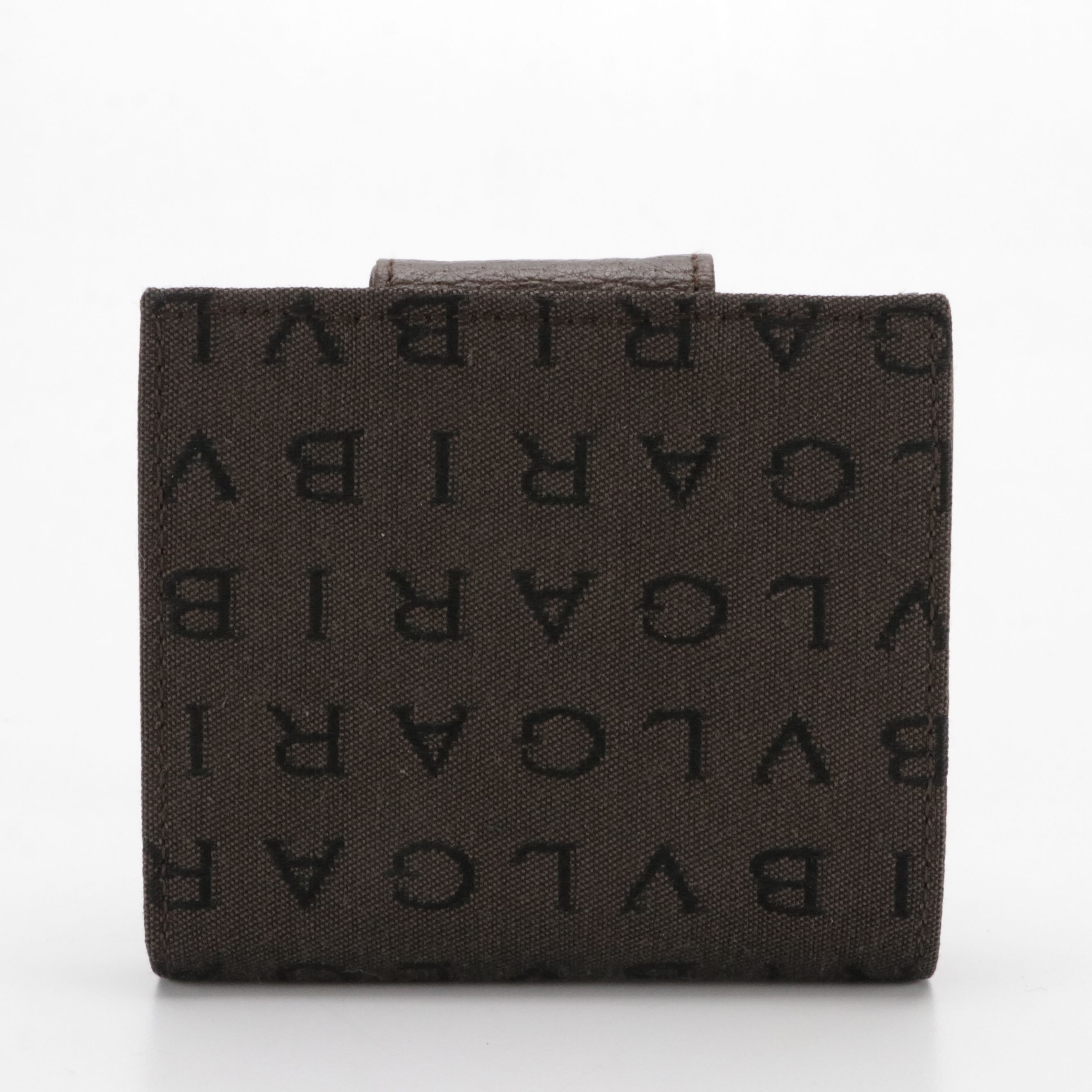 BVLGARI Compact Wallet in Brown Logo Jacquard Canvas and Leather Trim ...