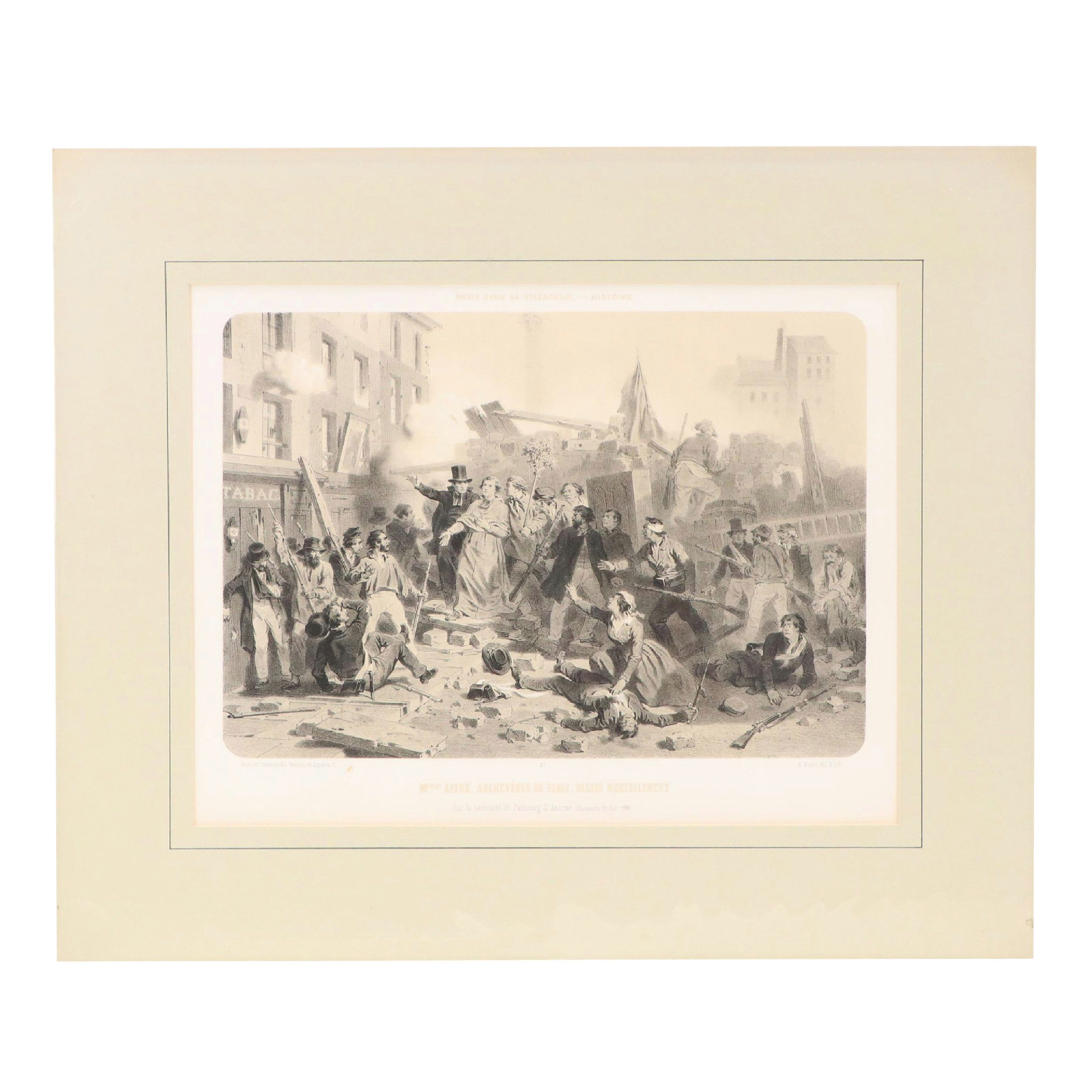 Charpentier Lithograph "M. Affre, Archbishop of Paris, Mortally Wounded ...