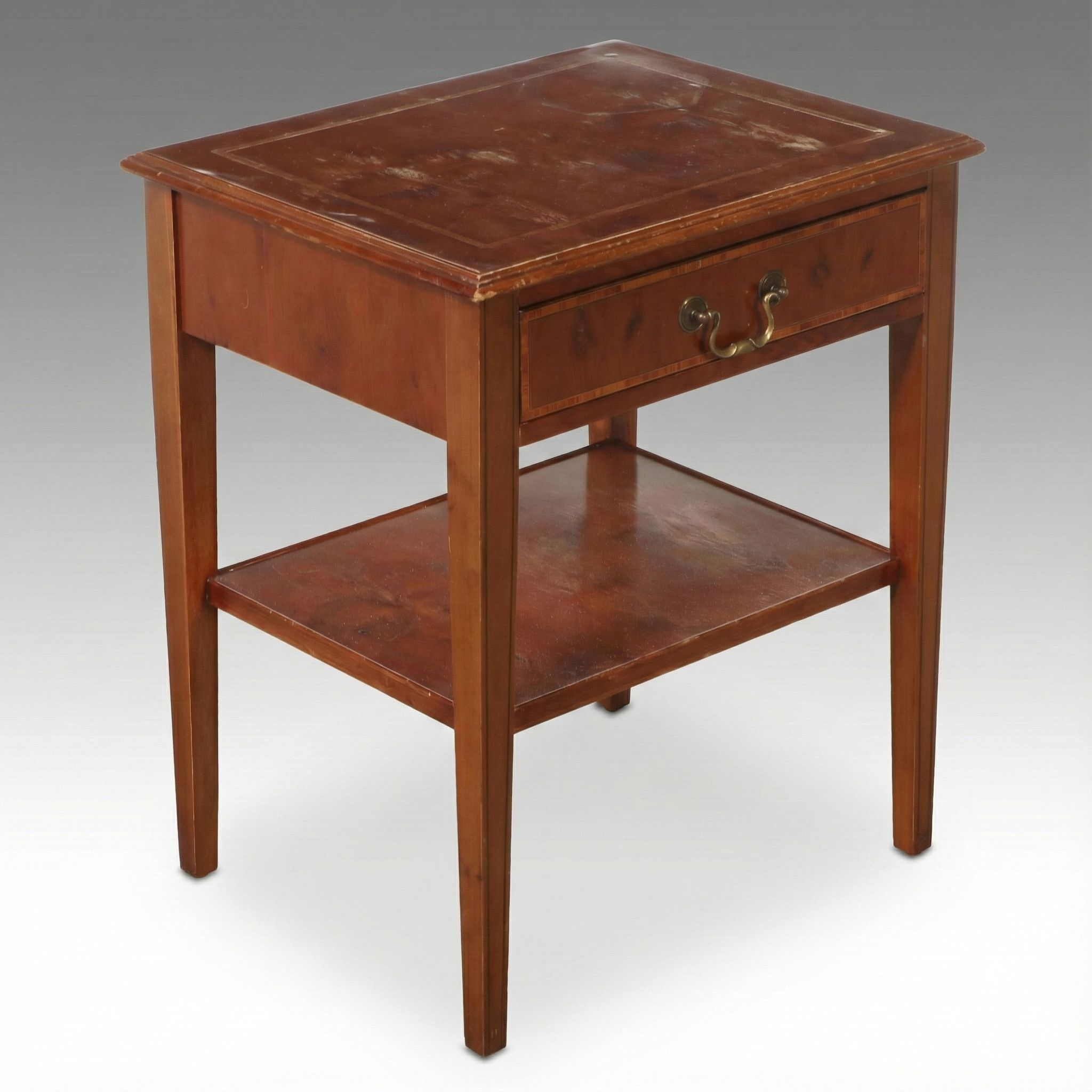 Mid-Century Burl Wood Two-Tier Side Table with String Inlay | EBTH