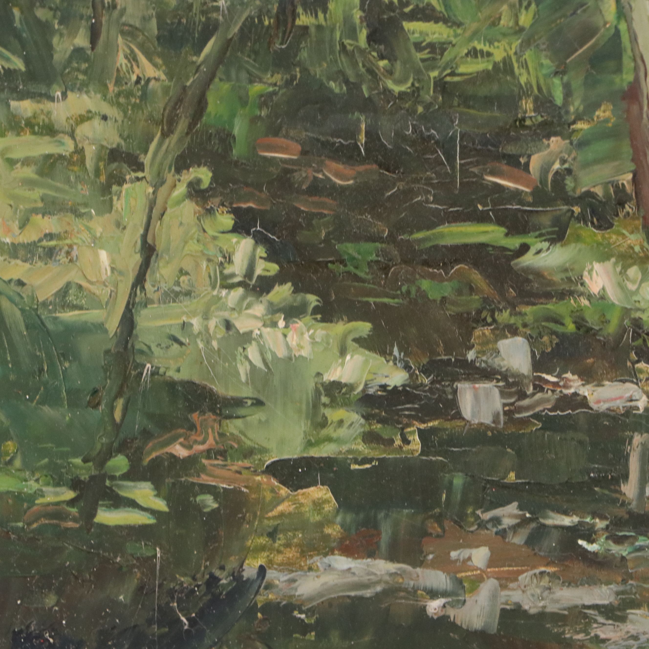 Susan Grisell Impressionistic Oil Painting of Woodland Landscape, 20th ...