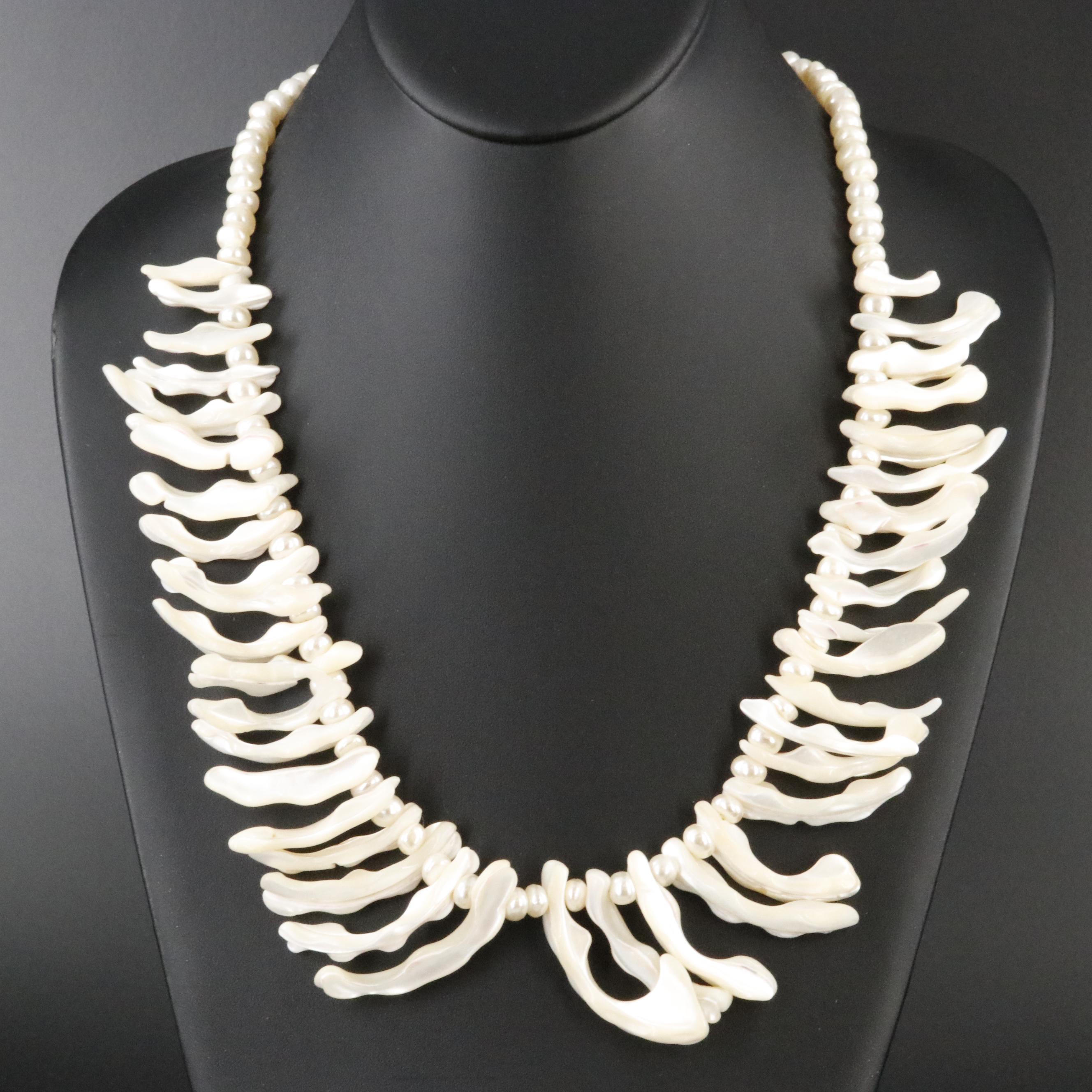 Shell and Faux Pearl Fringe Necklace | EBTH