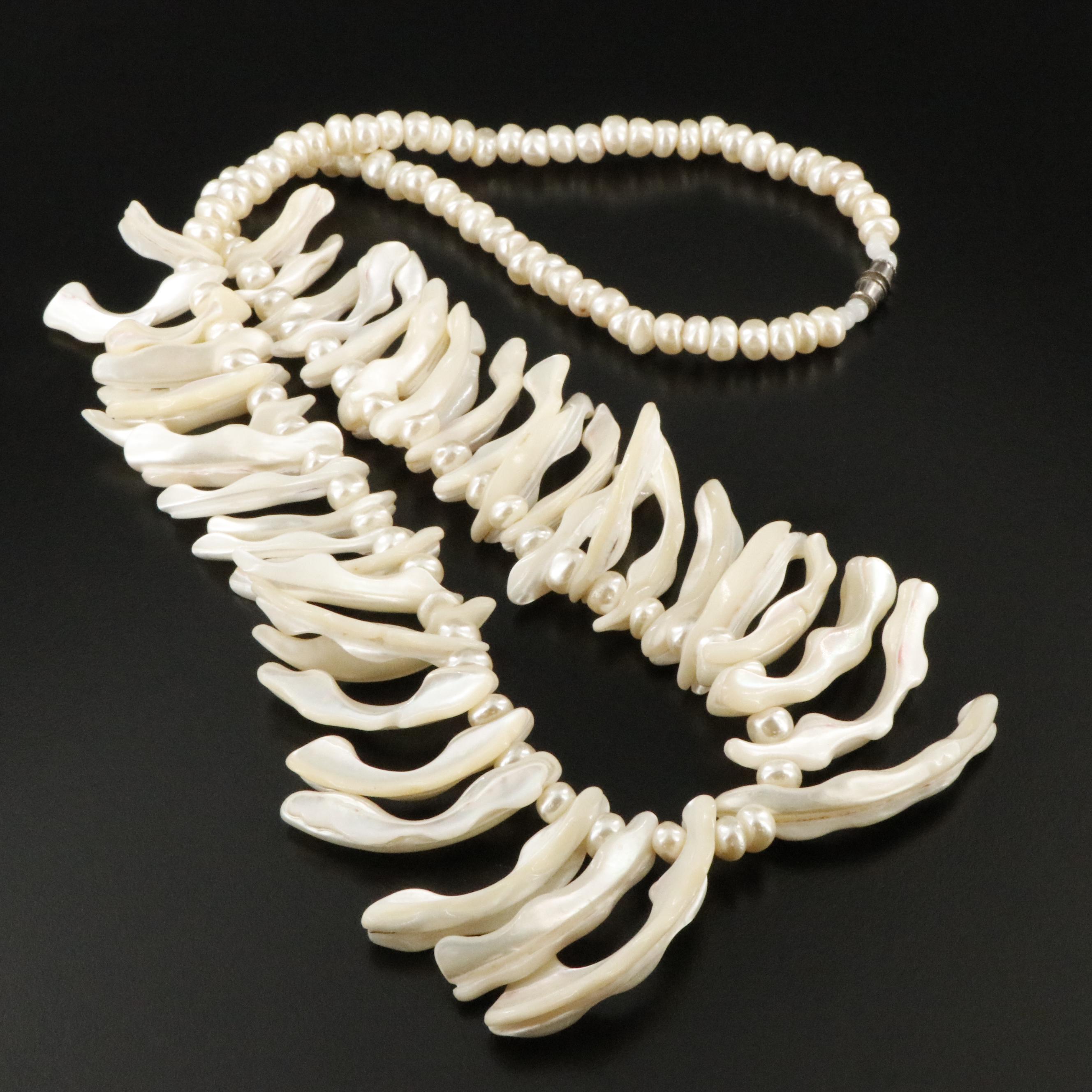 Shell and Faux Pearl Fringe Necklace | EBTH