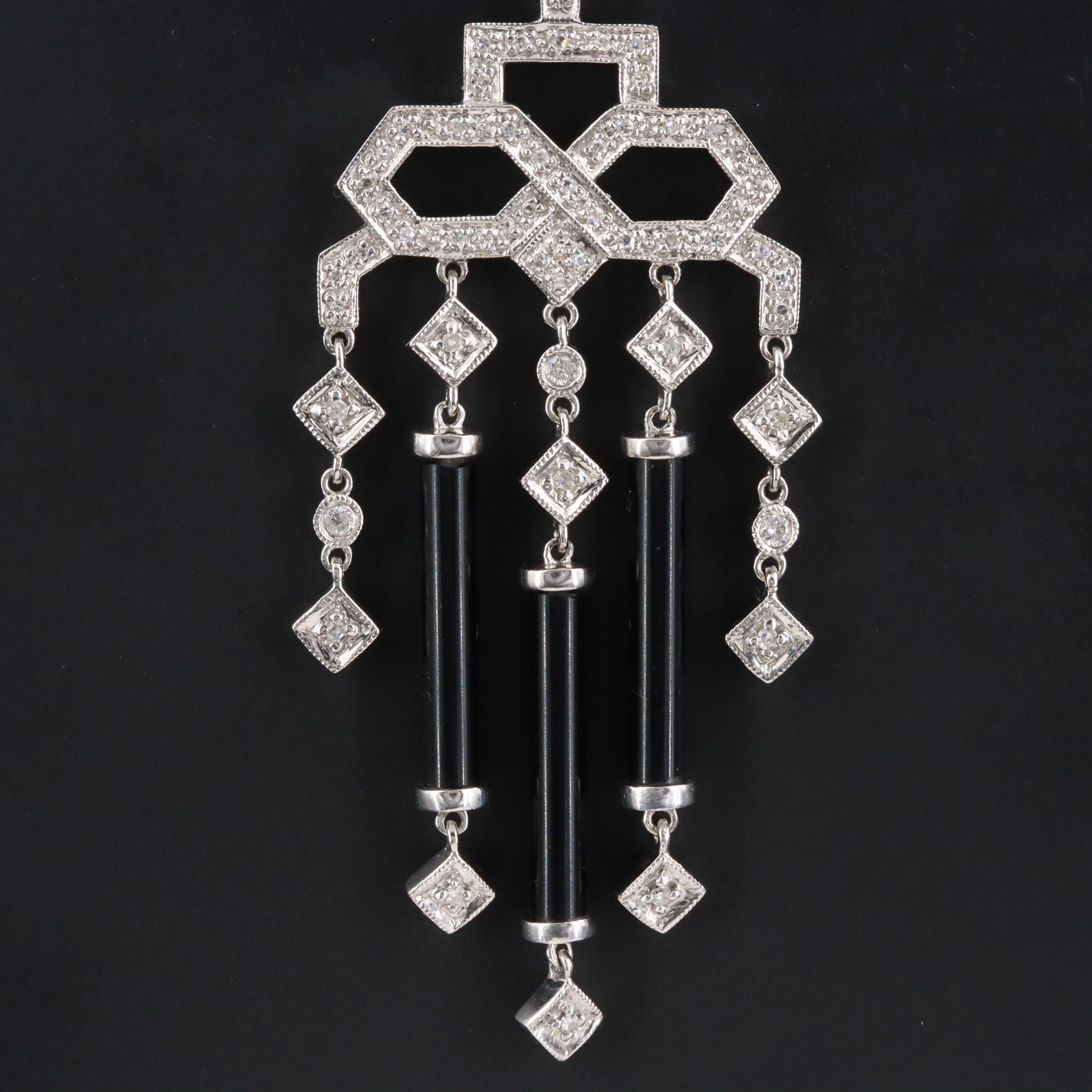 14K Diamond and Black Onyx Art Deco Style Necklace | EBTH