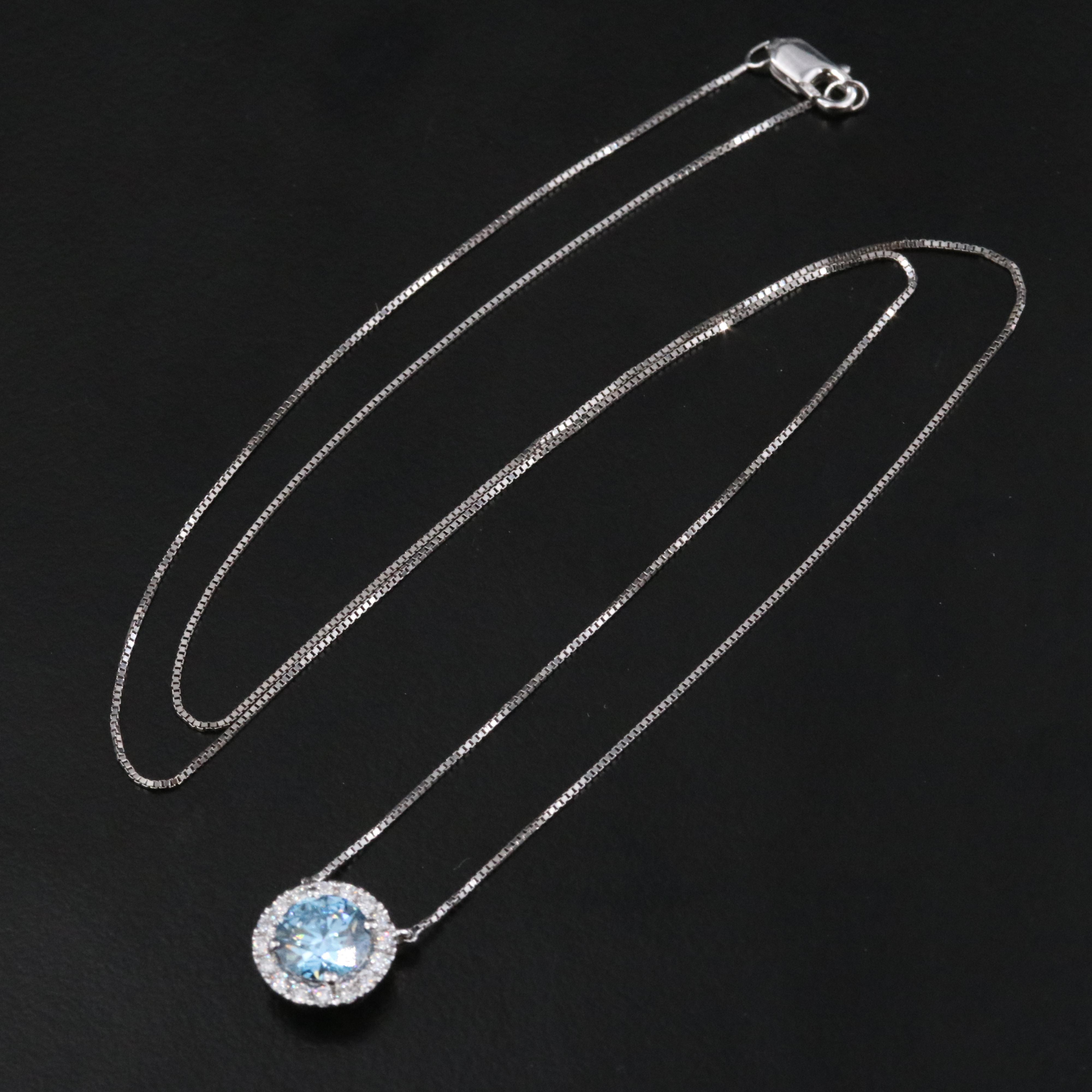 14K 1.16 CTW Lab Grown Diamond Necklace with Fancy Blue Center | EBTH