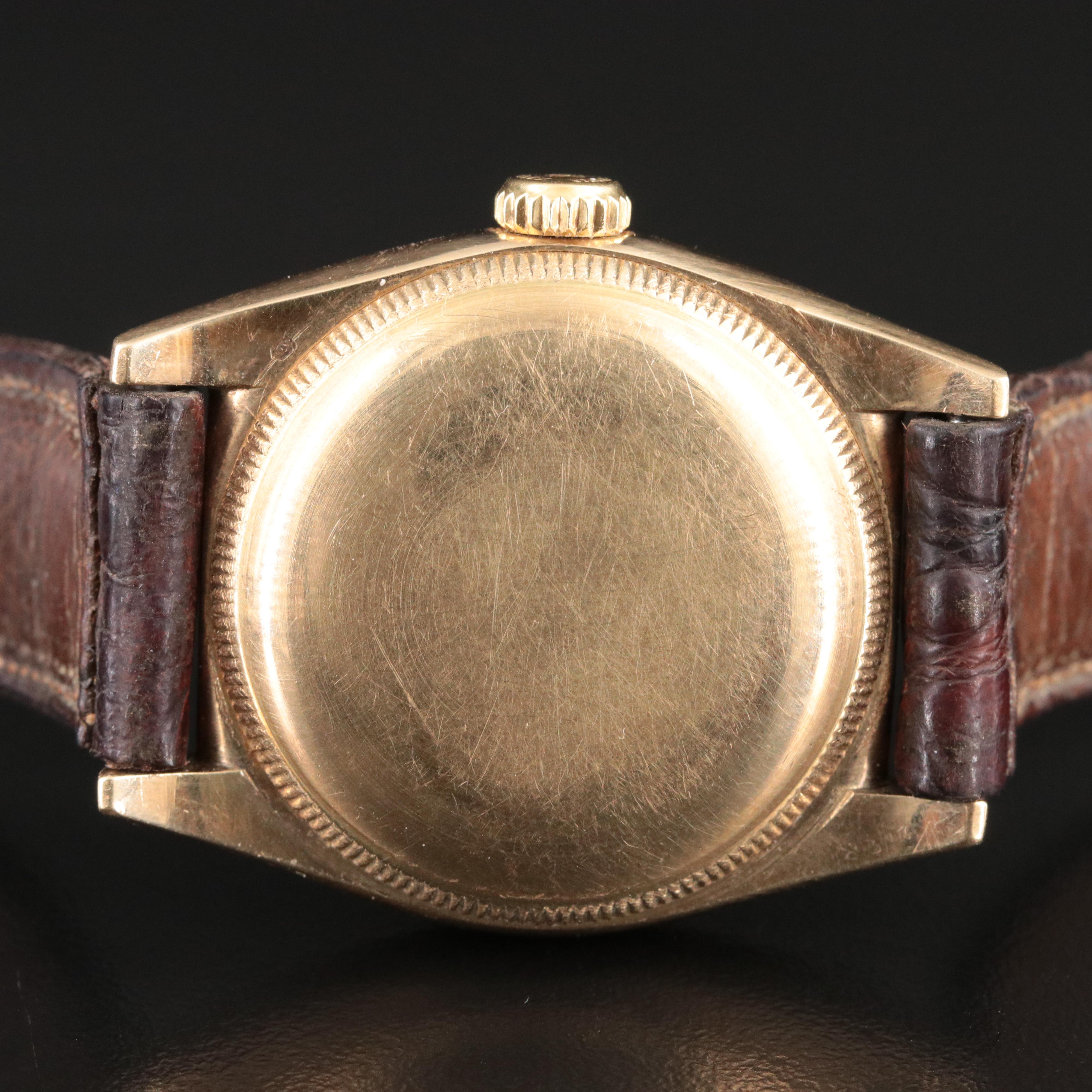 1948 Rolex Oyster Perpetual Bubble Back Engine Turned Bezel Watch | EBTH