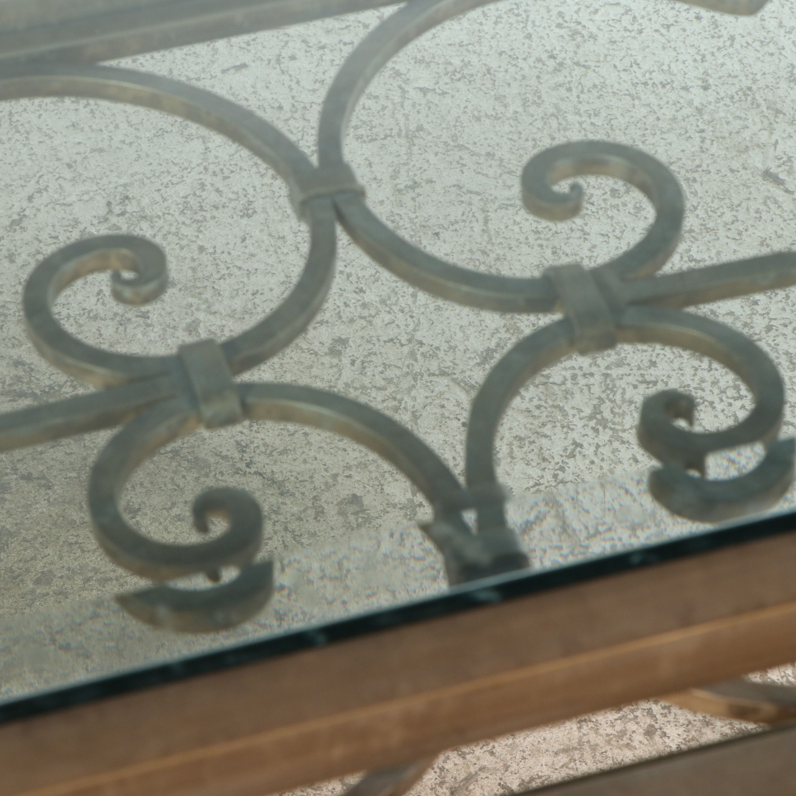 Gold-Finished Wrought Iron and Glass Console Table with Fleur-de-lis ...