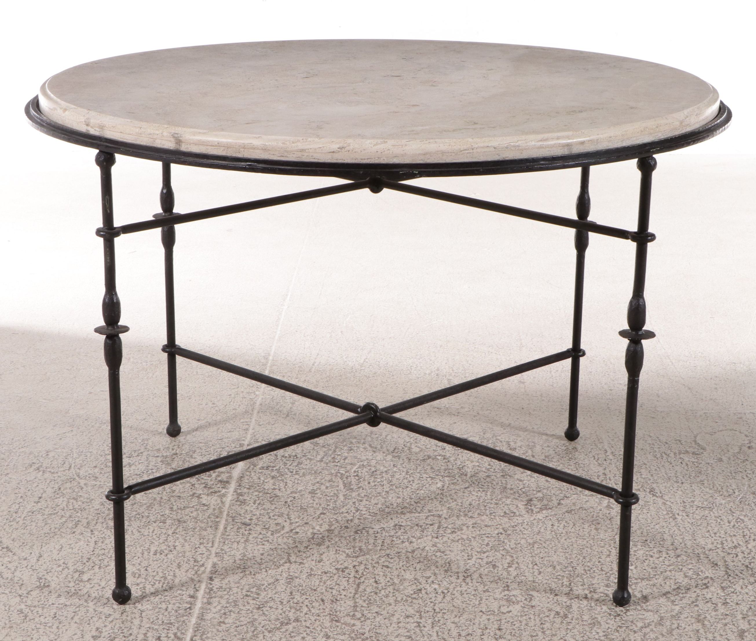 Wrought Iron and Travertine Top Dining Table | EBTH