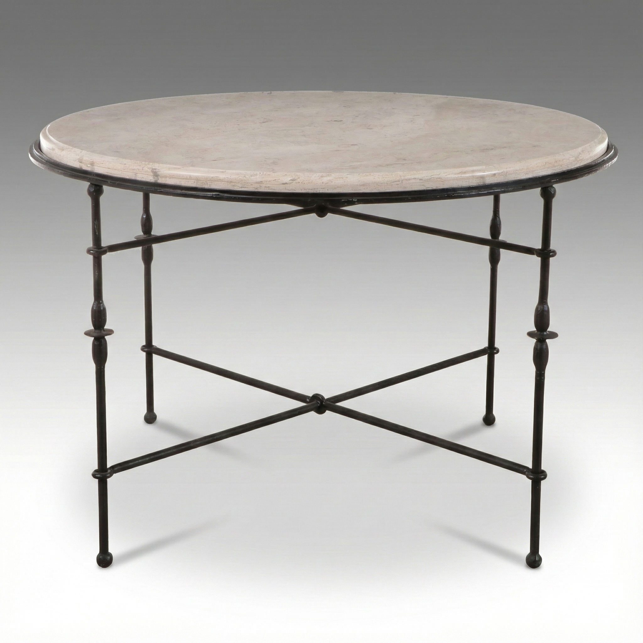 Wrought Iron and Travertine Top Dining Table | EBTH