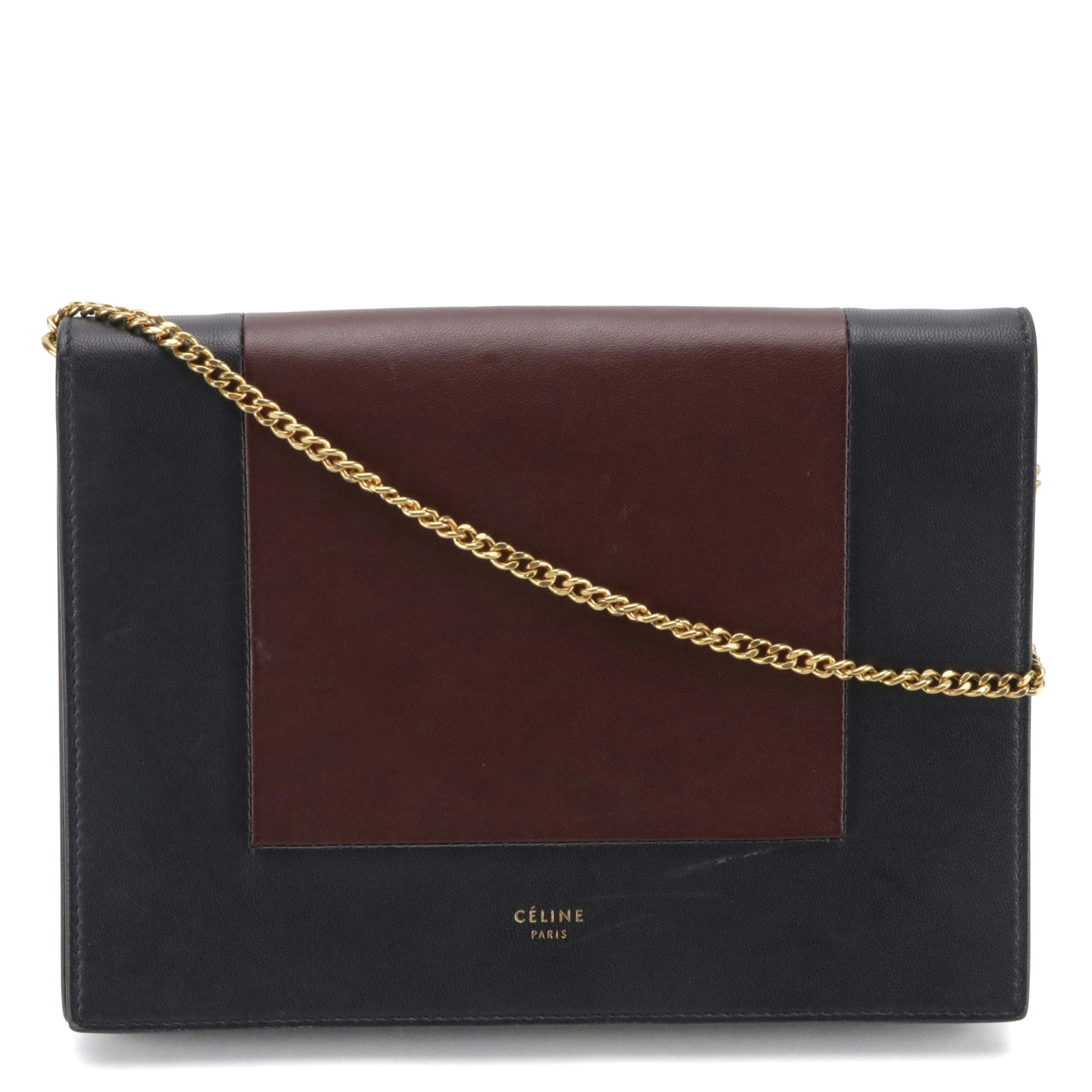 Celine Frame Chain Link Wallet on Chain Crossbody in Bicolor Lambskin ...