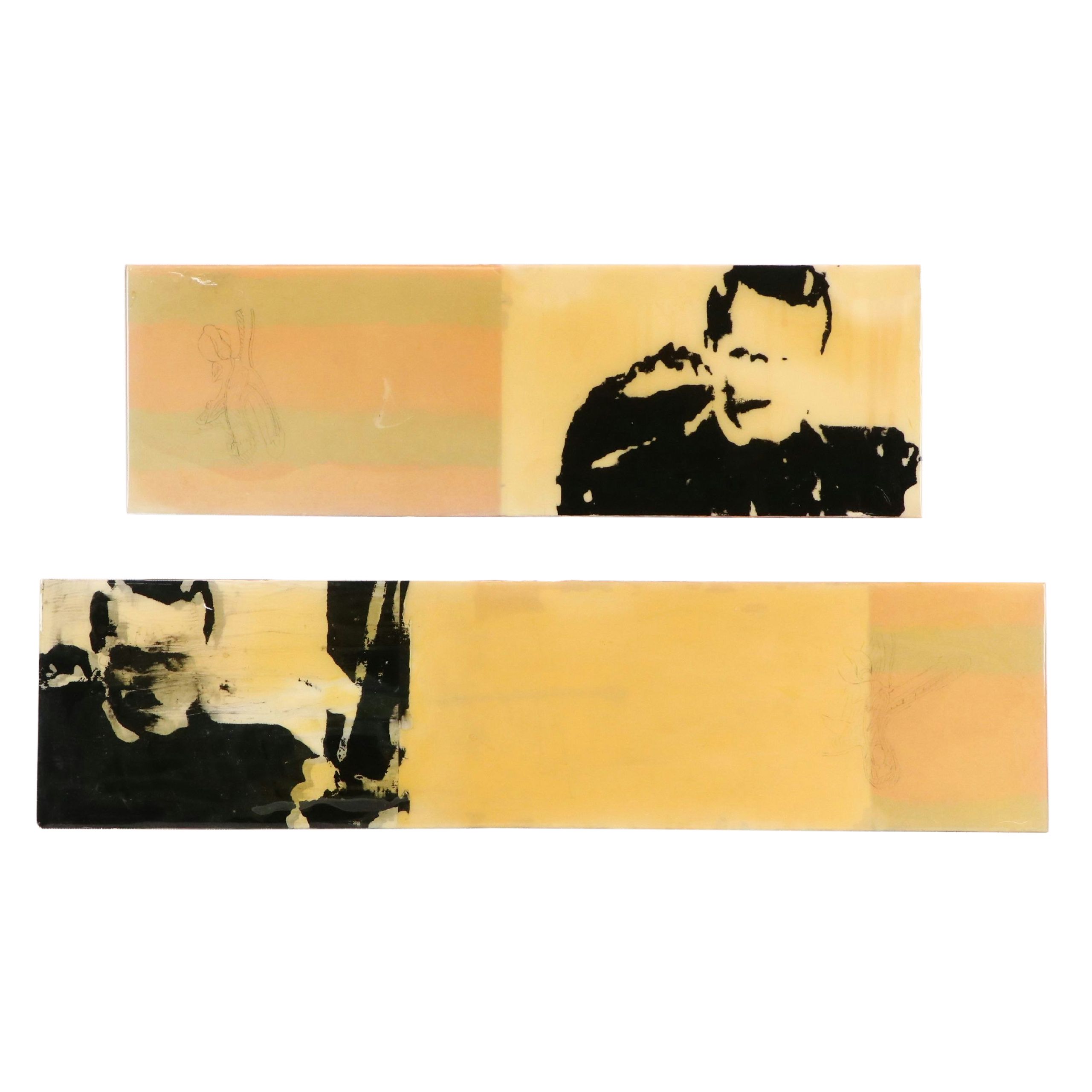 Chris Hoeting Mixed Media Prints Under Resin of Face and Phallus, 21st ...