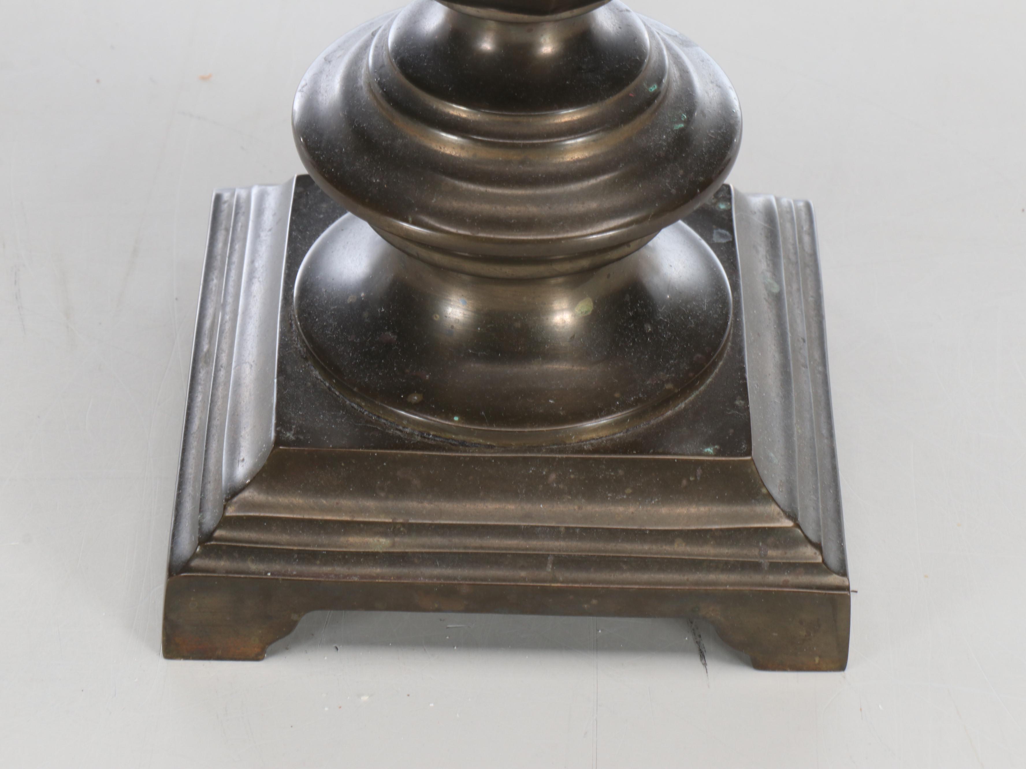 Berman Pewter and Brass Console Lamp with Silk Bell Shade | EBTH