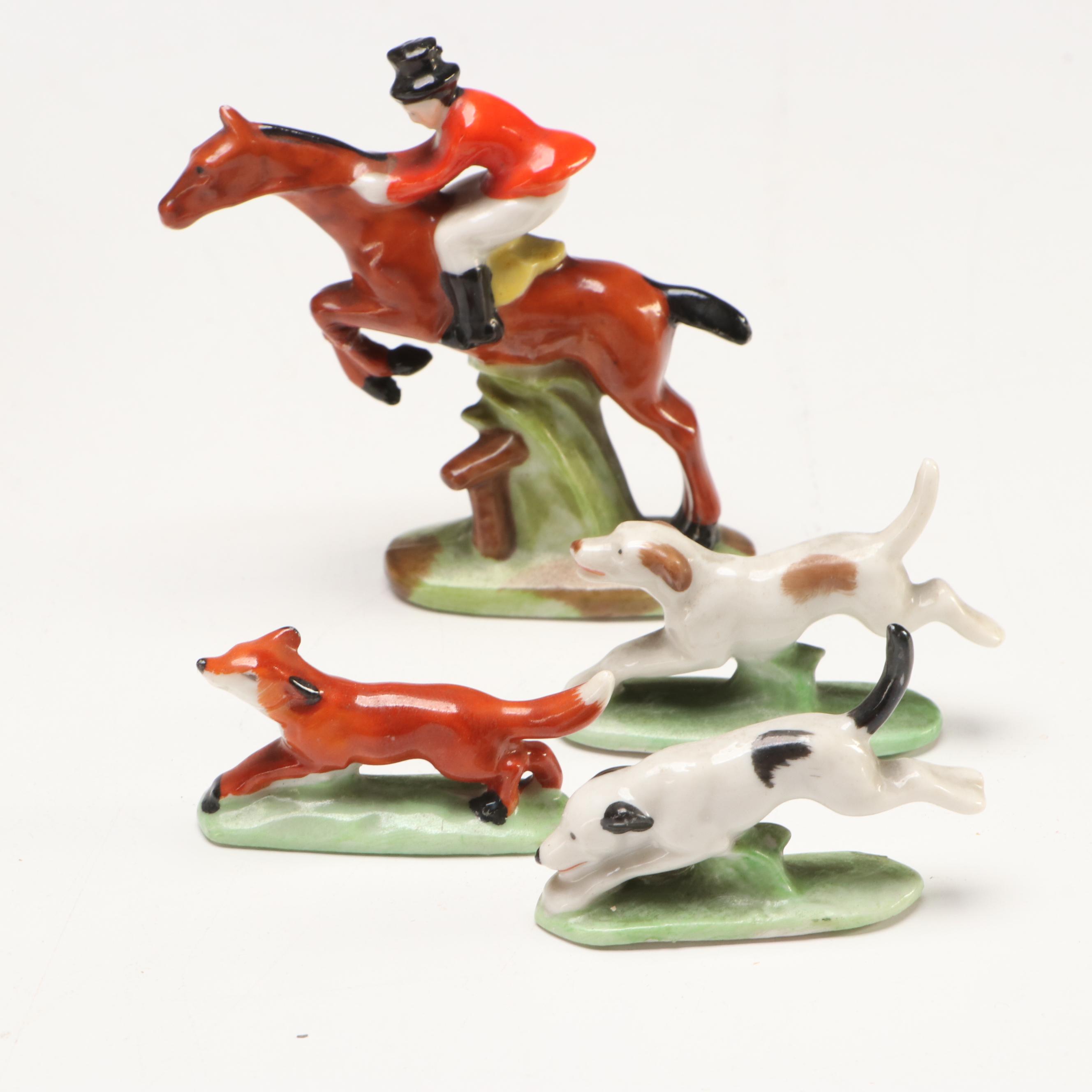 Vintage Carnival Horse with Ceramic Fox Hunt Figurines | EBTH