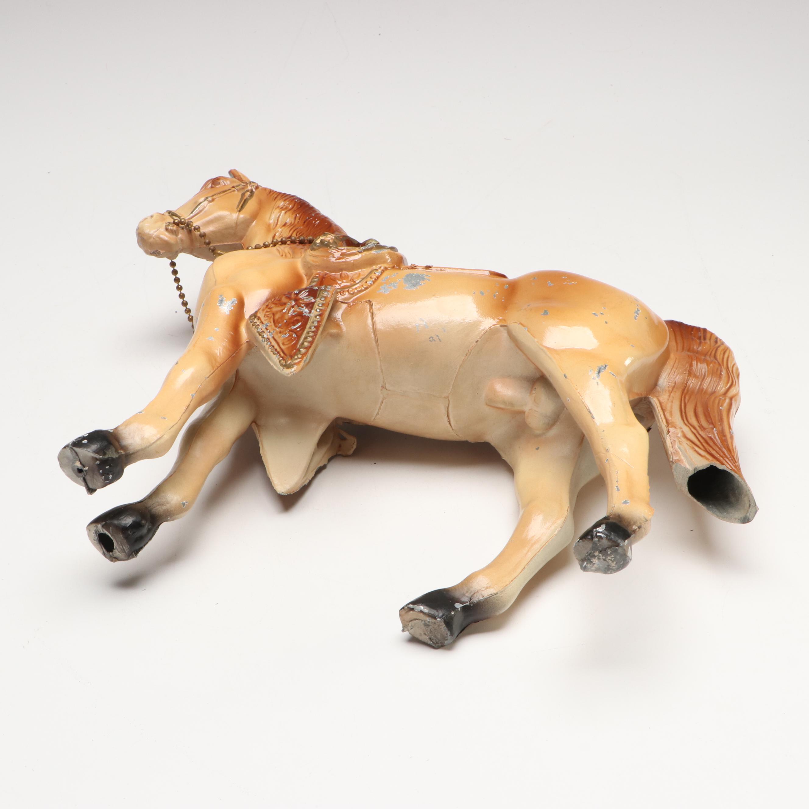 Vintage Carnival Horse with Ceramic Fox Hunt Figurines | EBTH