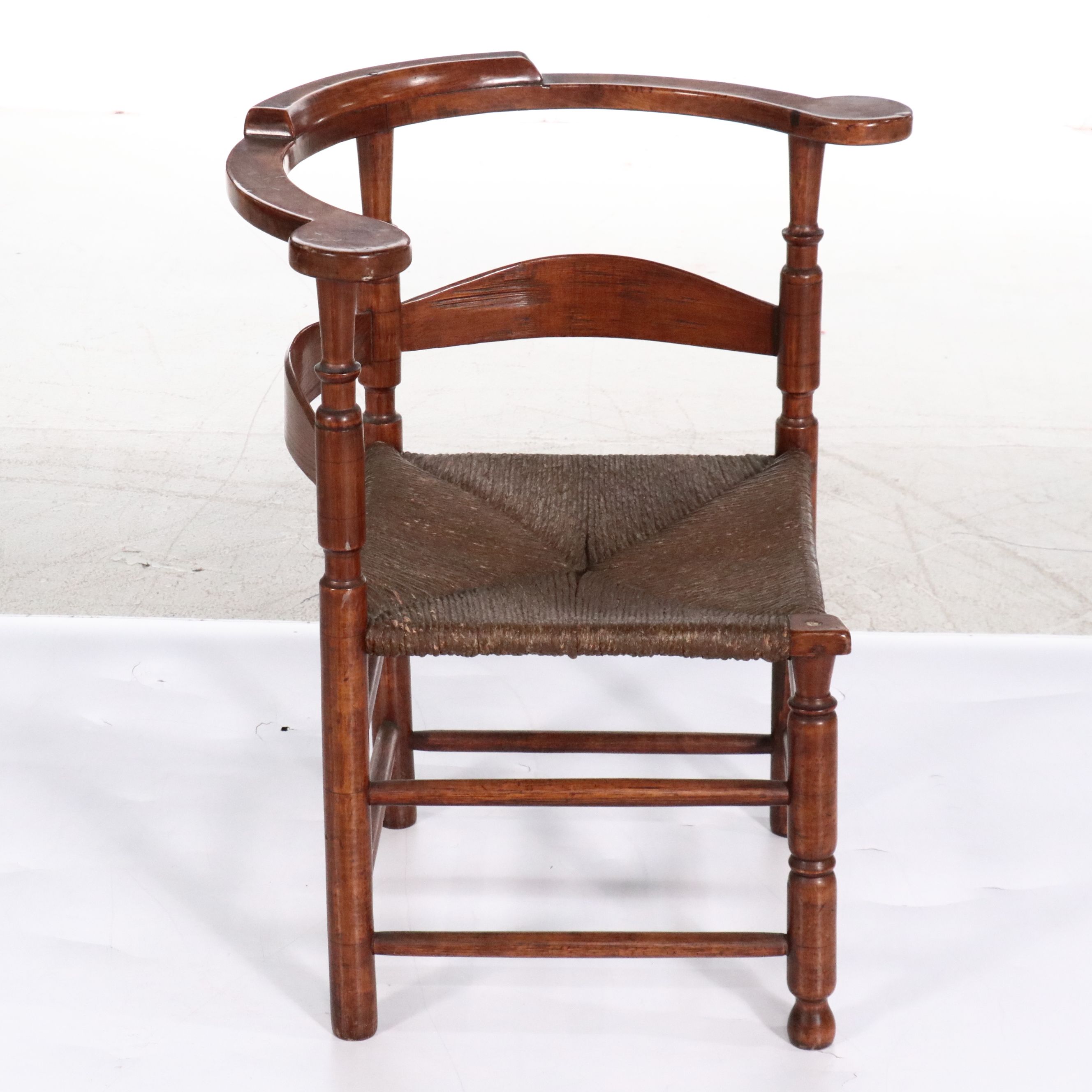 New England Queen Anne Style Wooden Corner Chair with Rush Seat, 18th ...