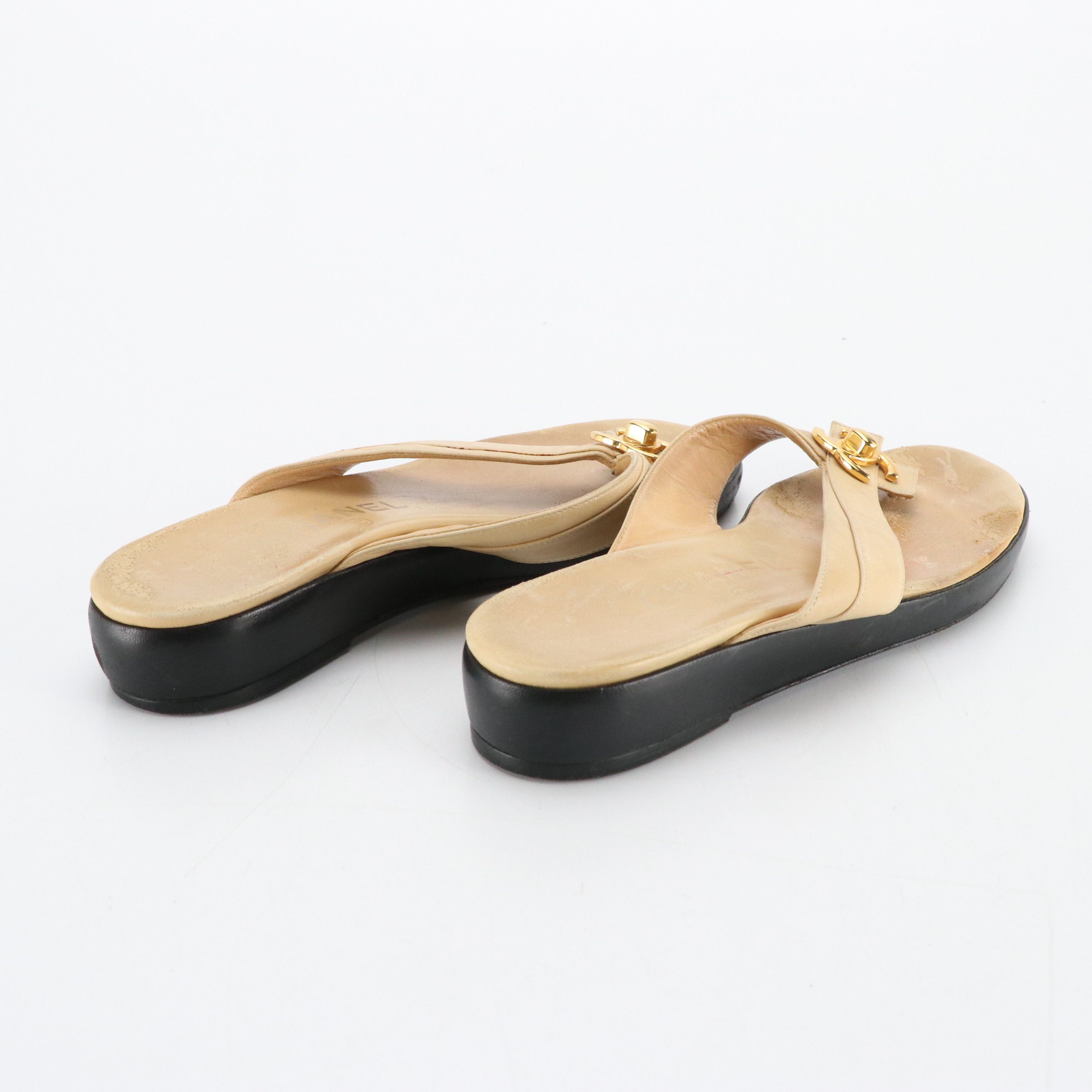 Chanel CC Turnlock Sandals in Neutral Leather | EBTH