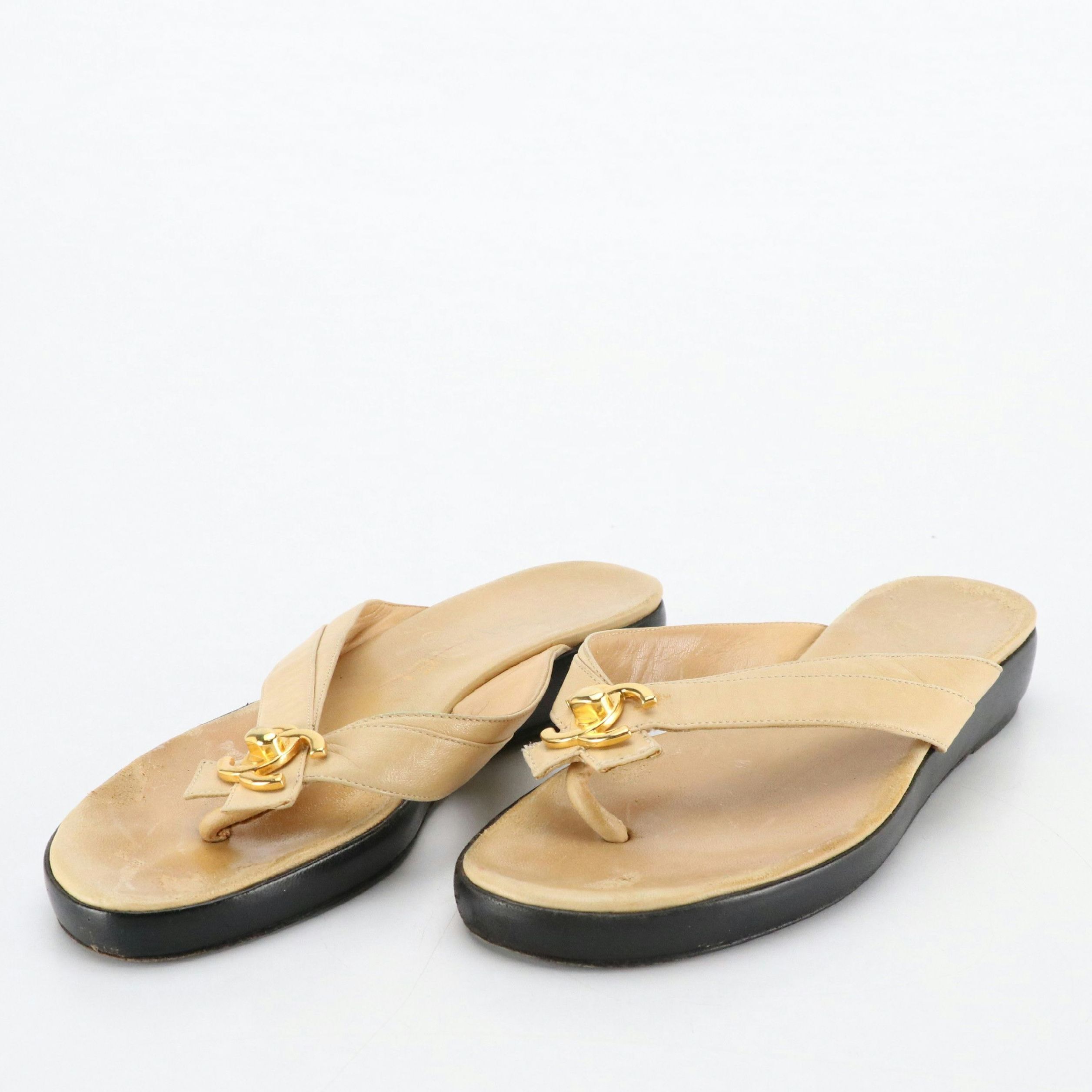 Chanel CC Turnlock Sandals in Neutral Leather | EBTH