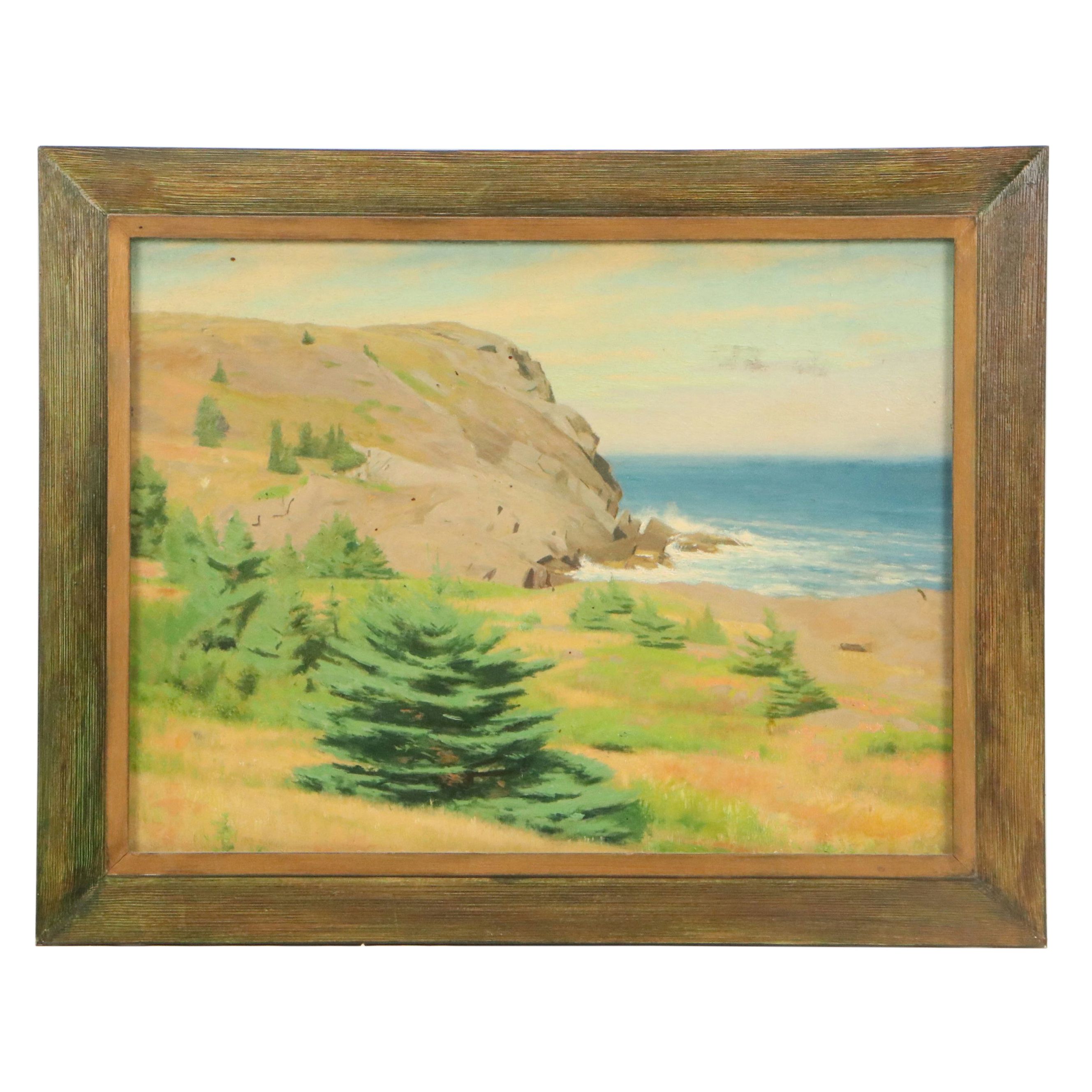 James Longacre Wood Rocky Seascape Oil Painting, Circa 1920 | EBTH