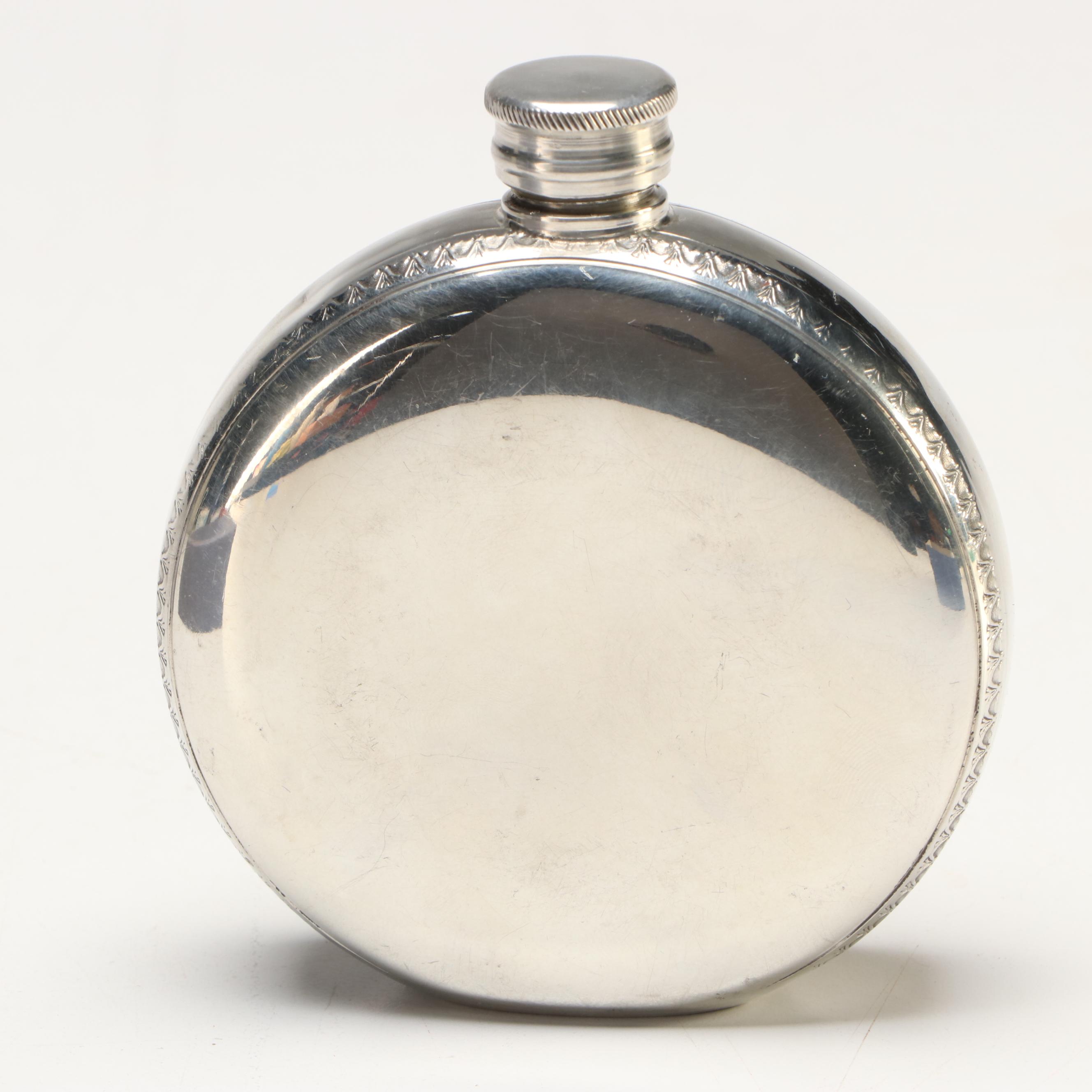 Pinder Brothers Sheffield Pewter Spirit Flask with Golfing Scene | EBTH