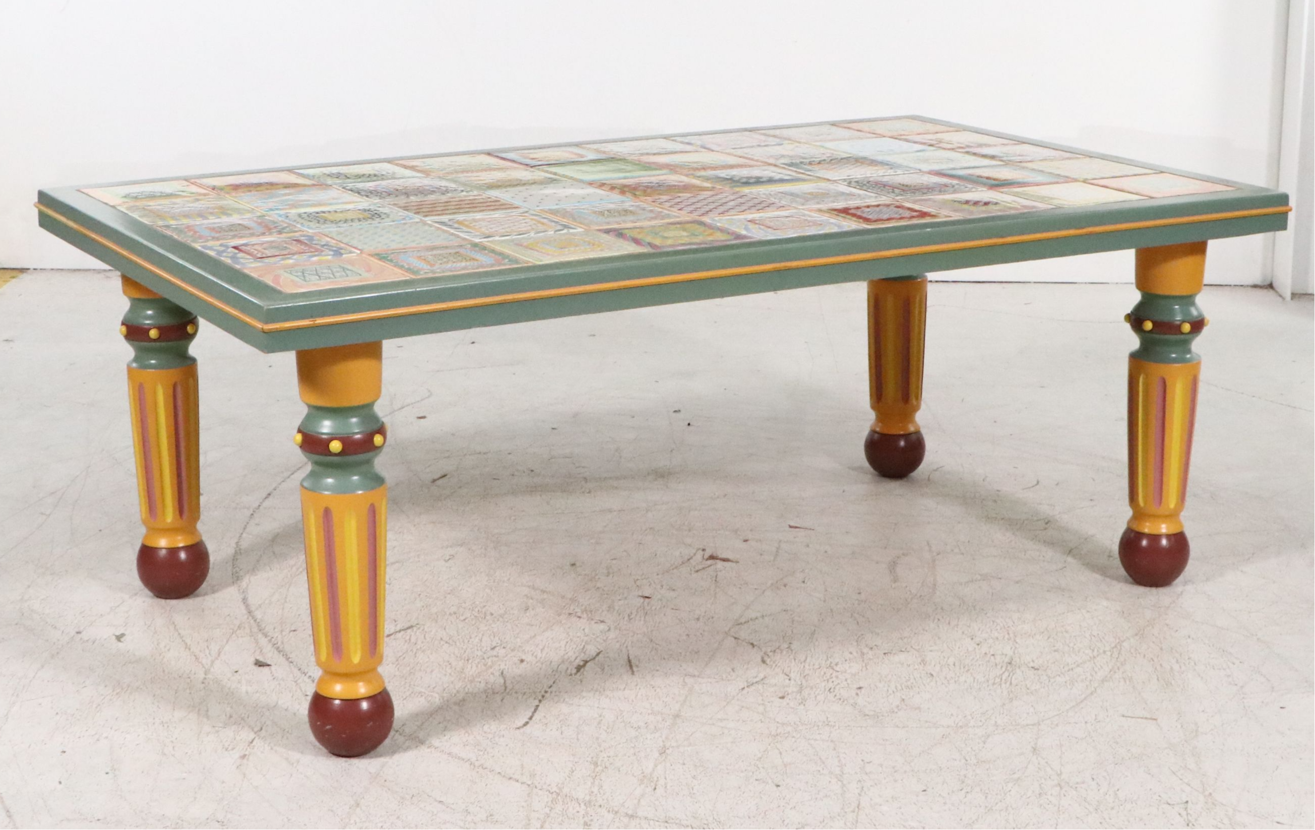 Jerry Fenster Whimsical Tile Top Paint-Decorated Wooden Table, 1998 | EBTH