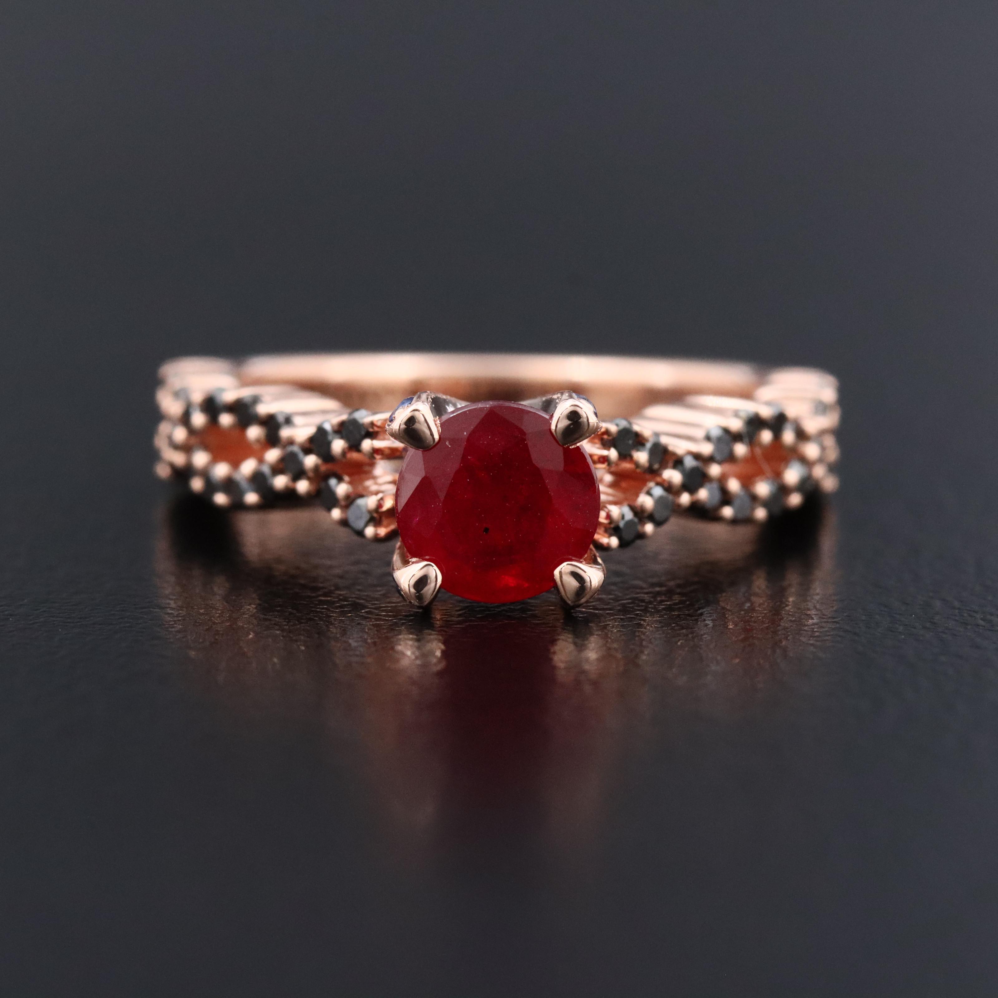 10K Rose Gold Ruby, Black Diamond and Sapphire Ring | EBTH