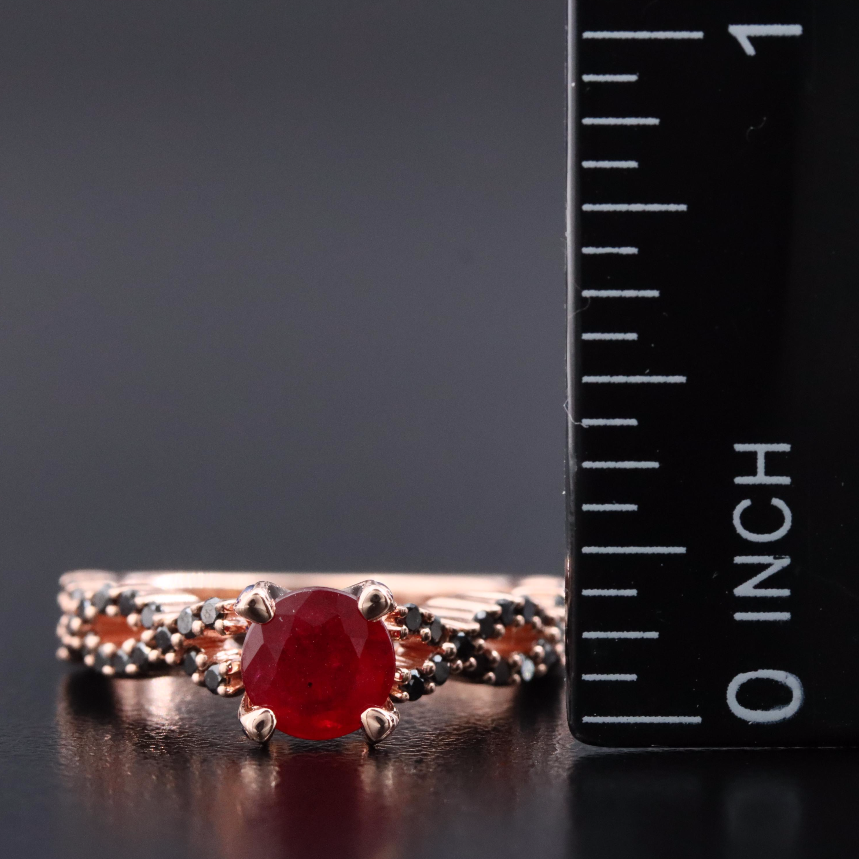 10K Rose Gold Ruby, Black Diamond and Sapphire Ring | EBTH