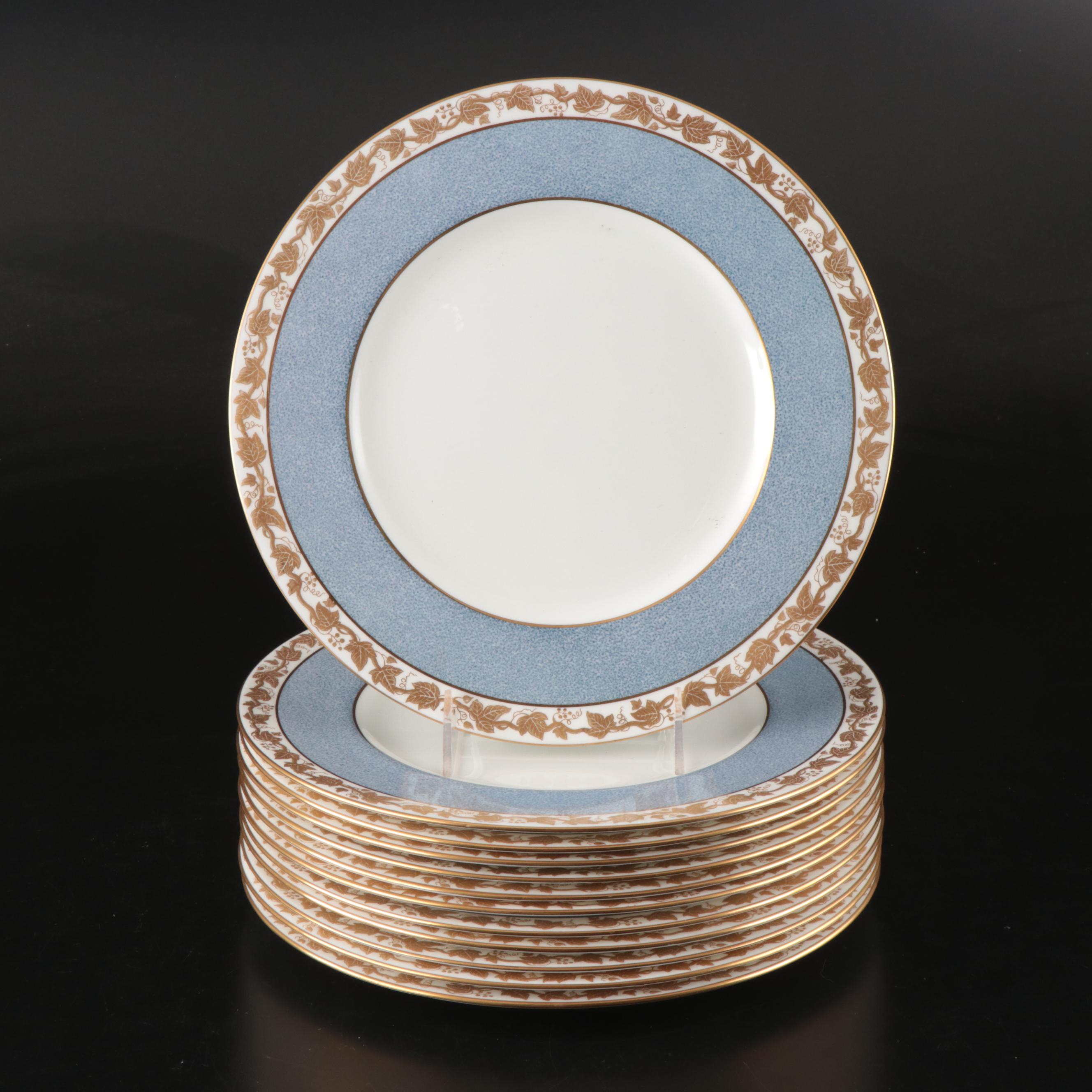 Wedgwood Whitehall Powder Blue Gold Trimmed Dinner Plates | EBTH
