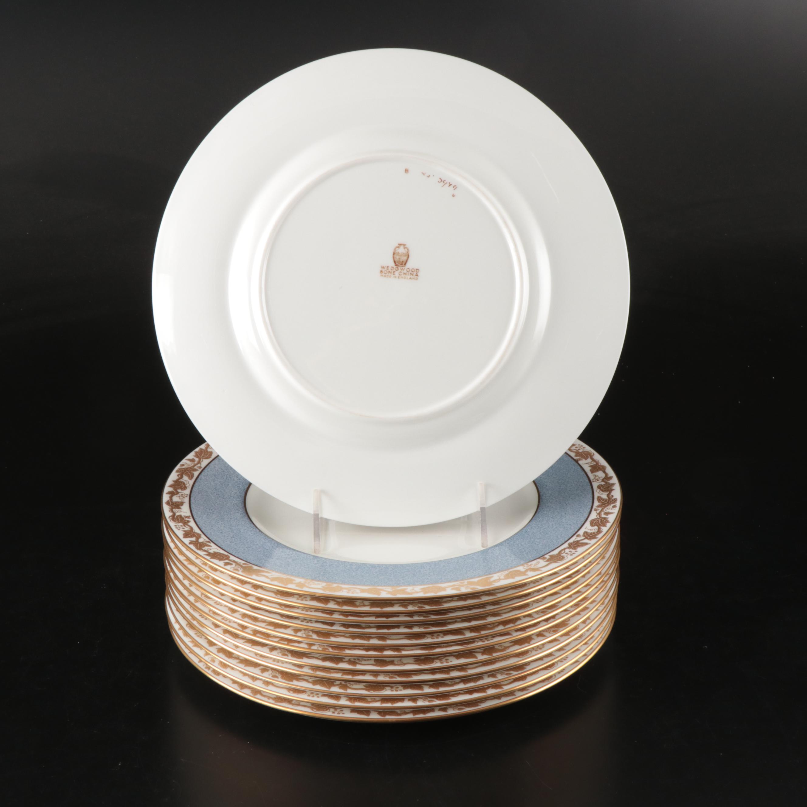 Wedgwood Whitehall Powder Blue Gold Trimmed Dinner Plates | EBTH
