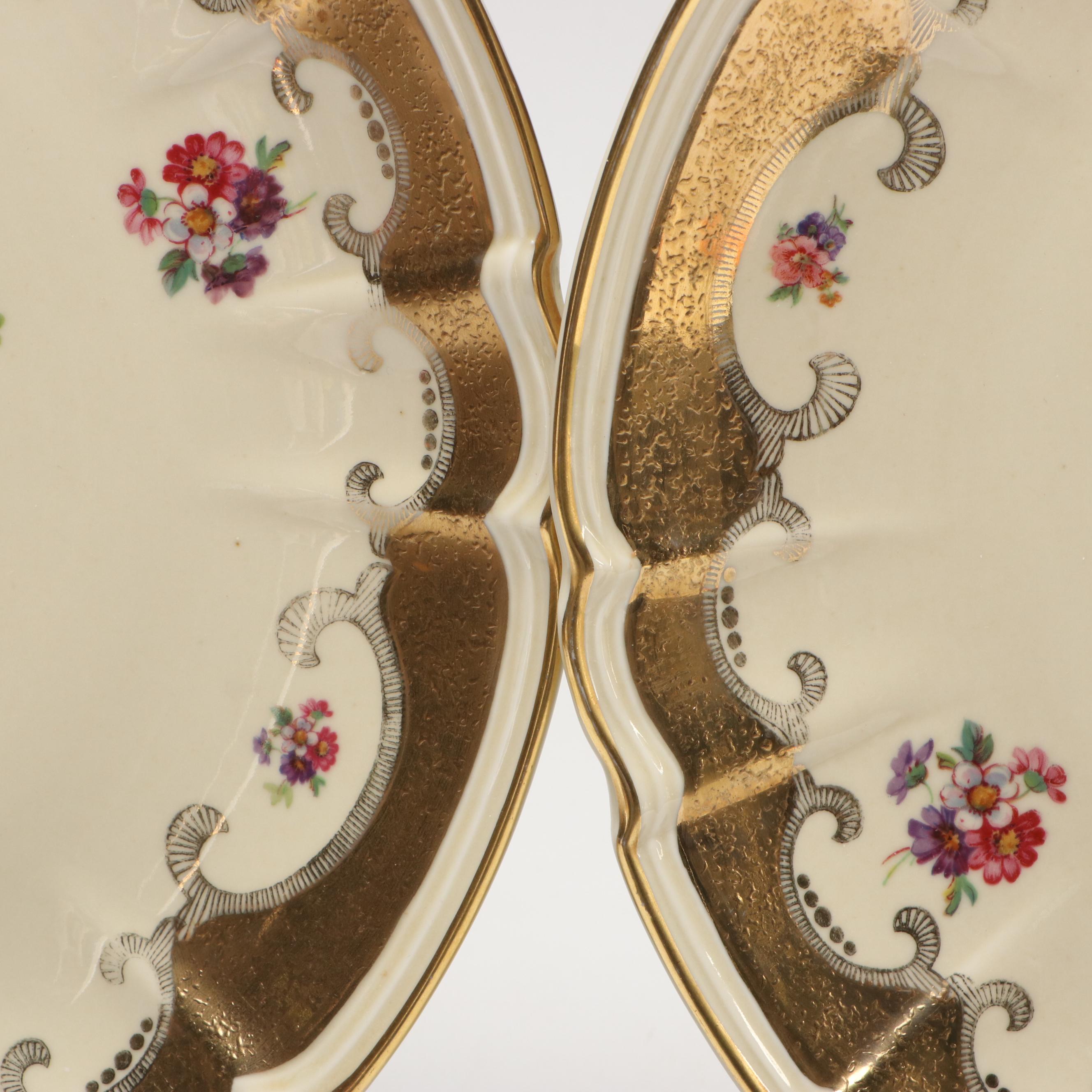 Oscar Schlegelmilch Gilt Scalloped Rim Porcelain Plates | EBTH