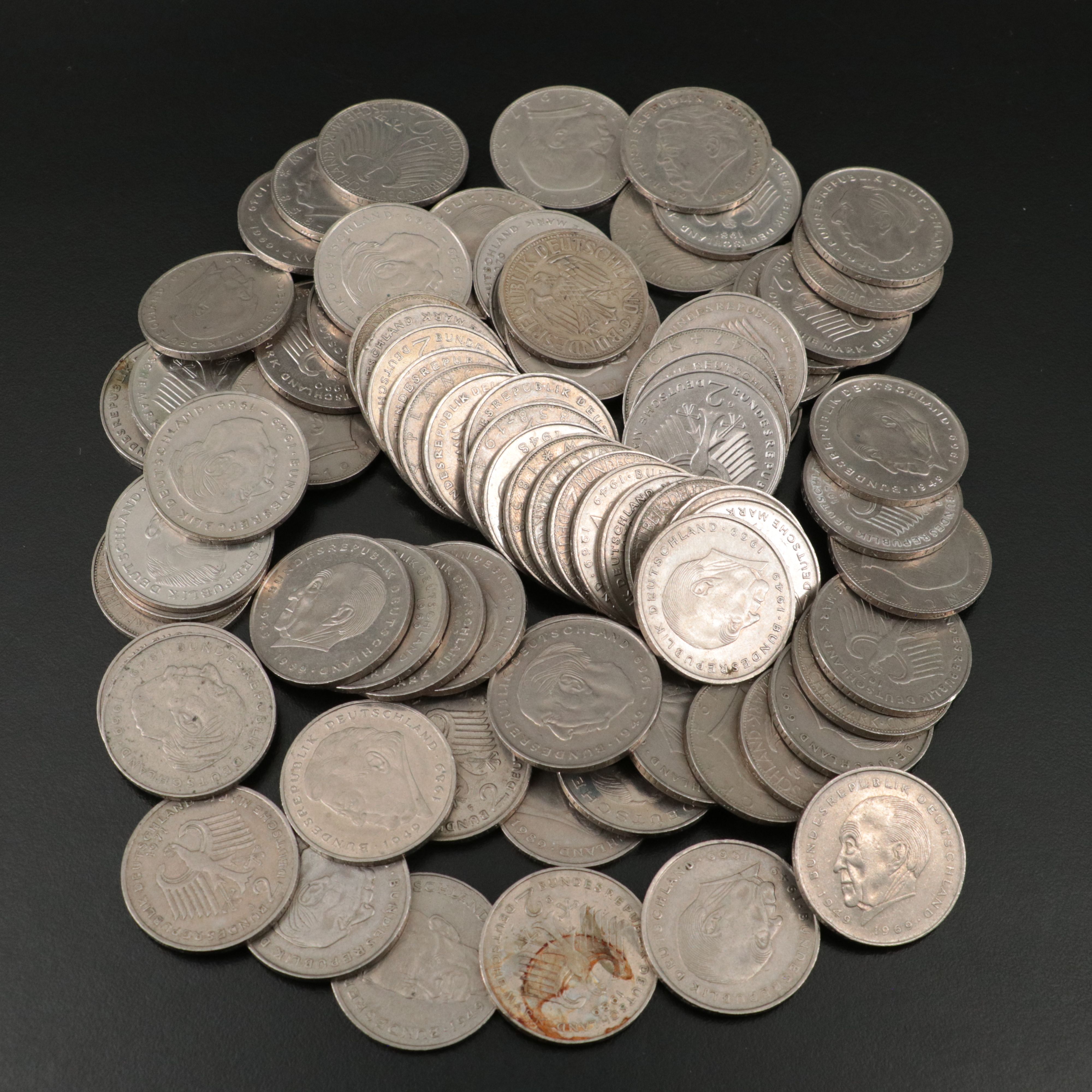 Seventy-Eight 2-Mark German Coins, 1950s to 1990s | EBTH
