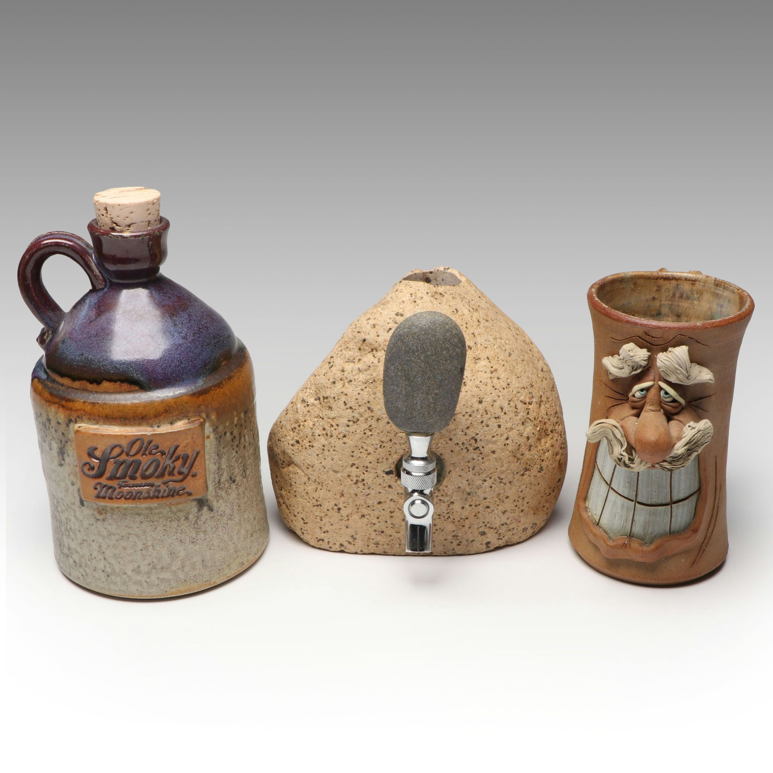 Krome Stone Beverage Dispenser with Ole Smoky Moonshine Jug and Figural ...