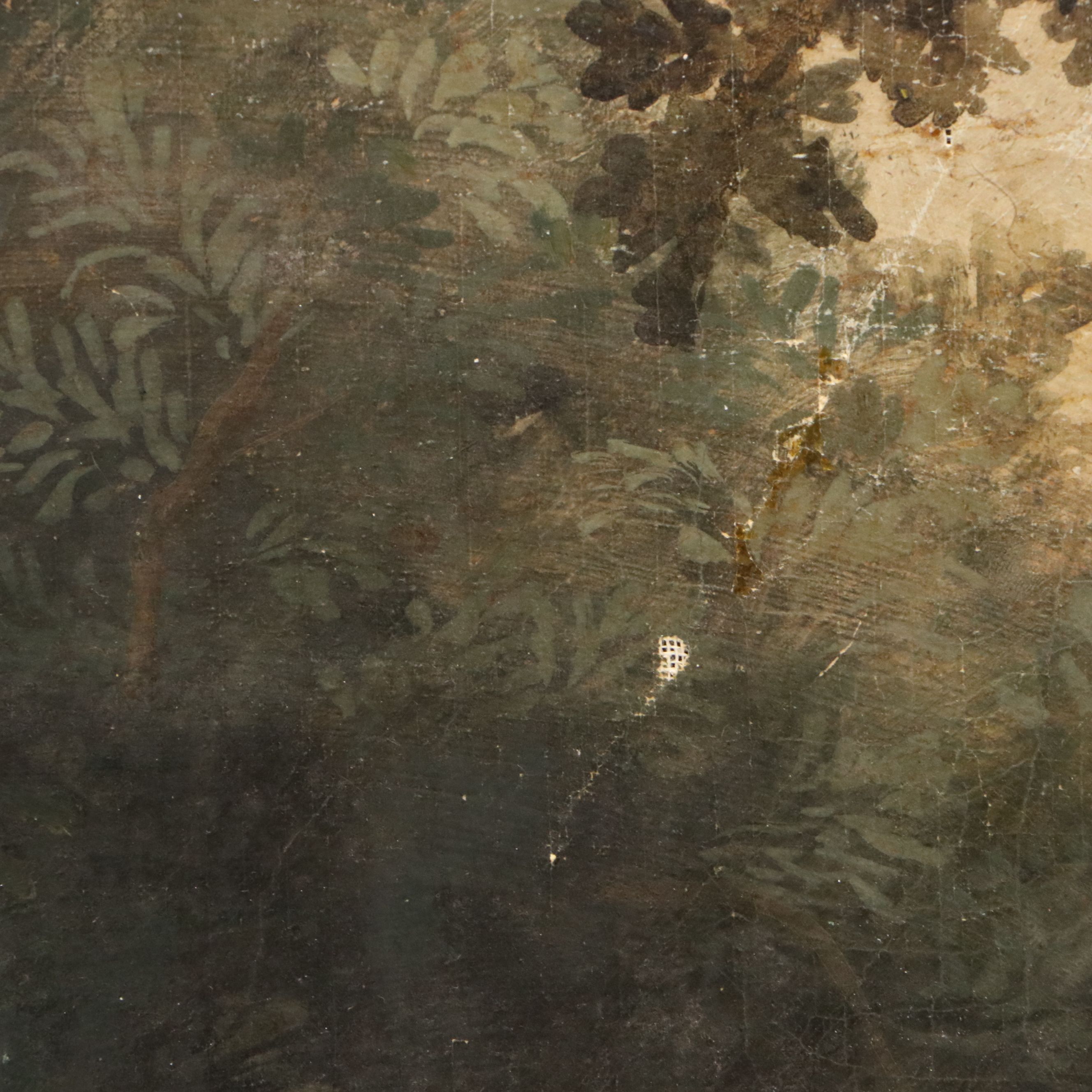 Oil Painting of Hunting Party with Dogs in Wooded Scene | EBTH