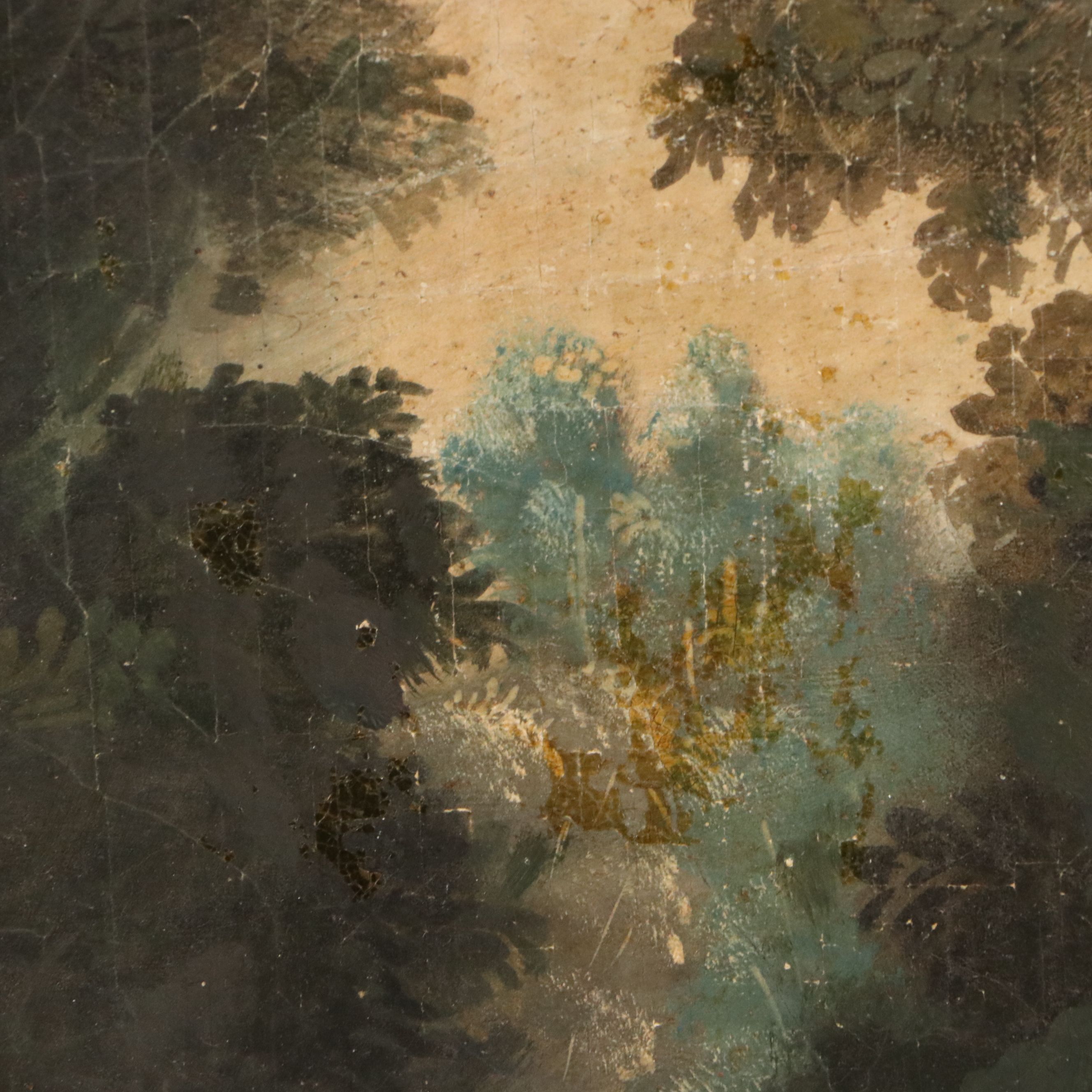 Oil Painting of Hunting Party with Dogs in Wooded Scene | EBTH