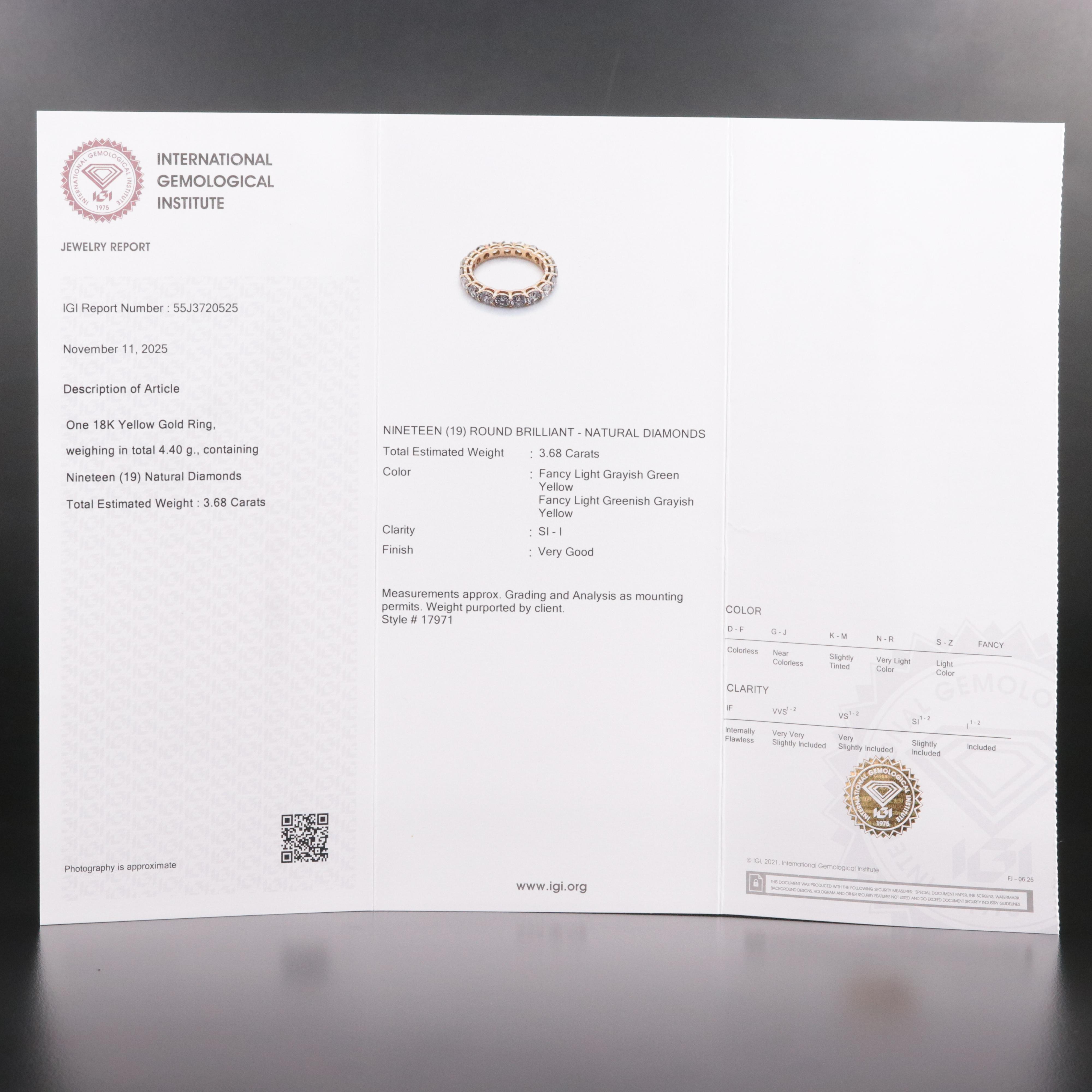 18K 3.68 CTW Fancy Color Diamond Eternity Band with IGI Jewelry Report ...