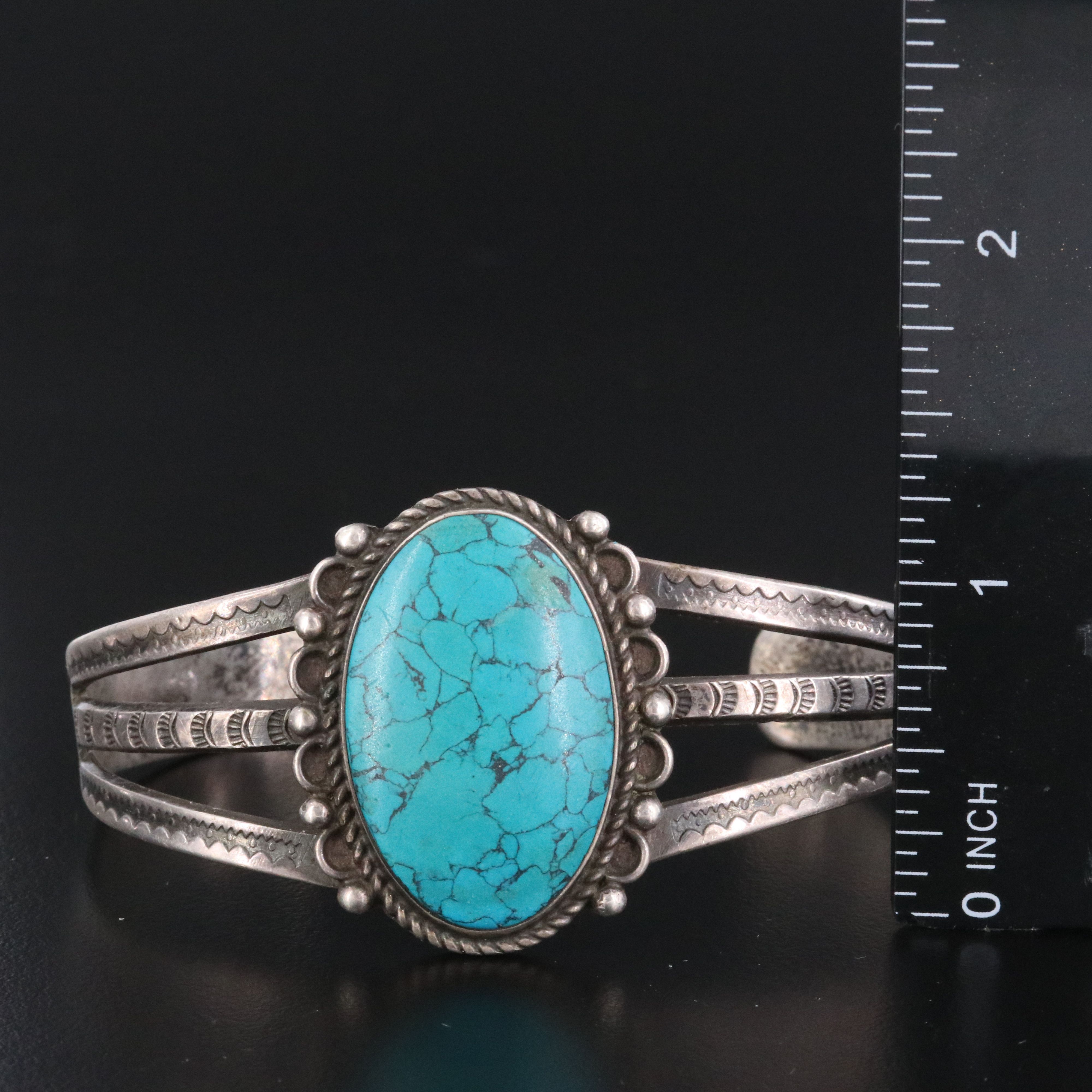 Vintage Fred Harvey Style Sterling Faux Turquoise Stampwork Bracelet ...